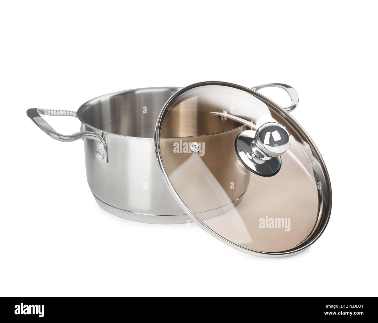 New shiny pot with glass lid isolated on white Stock Photo - Alamy