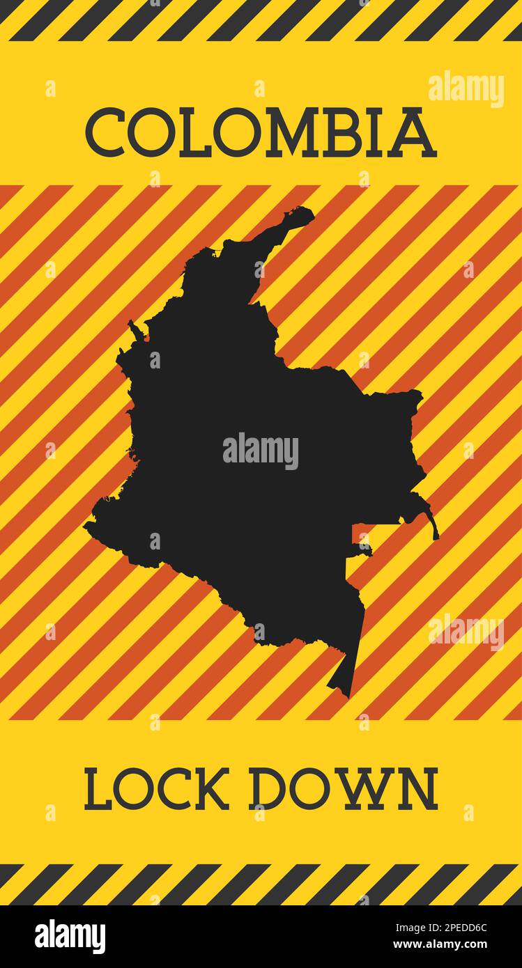 Colombia Lock Down Sign. Yellow country pandemic danger icon. Vector ...