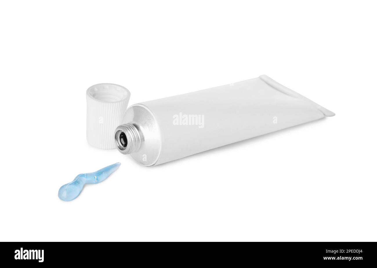 Open tube with ointment on white background Stock Photo - Alamy