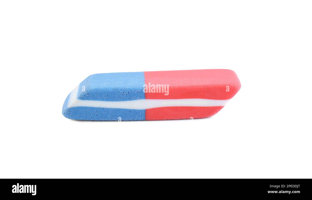 New double eraser isolated on white. School stationery Stock Photo - Alamy