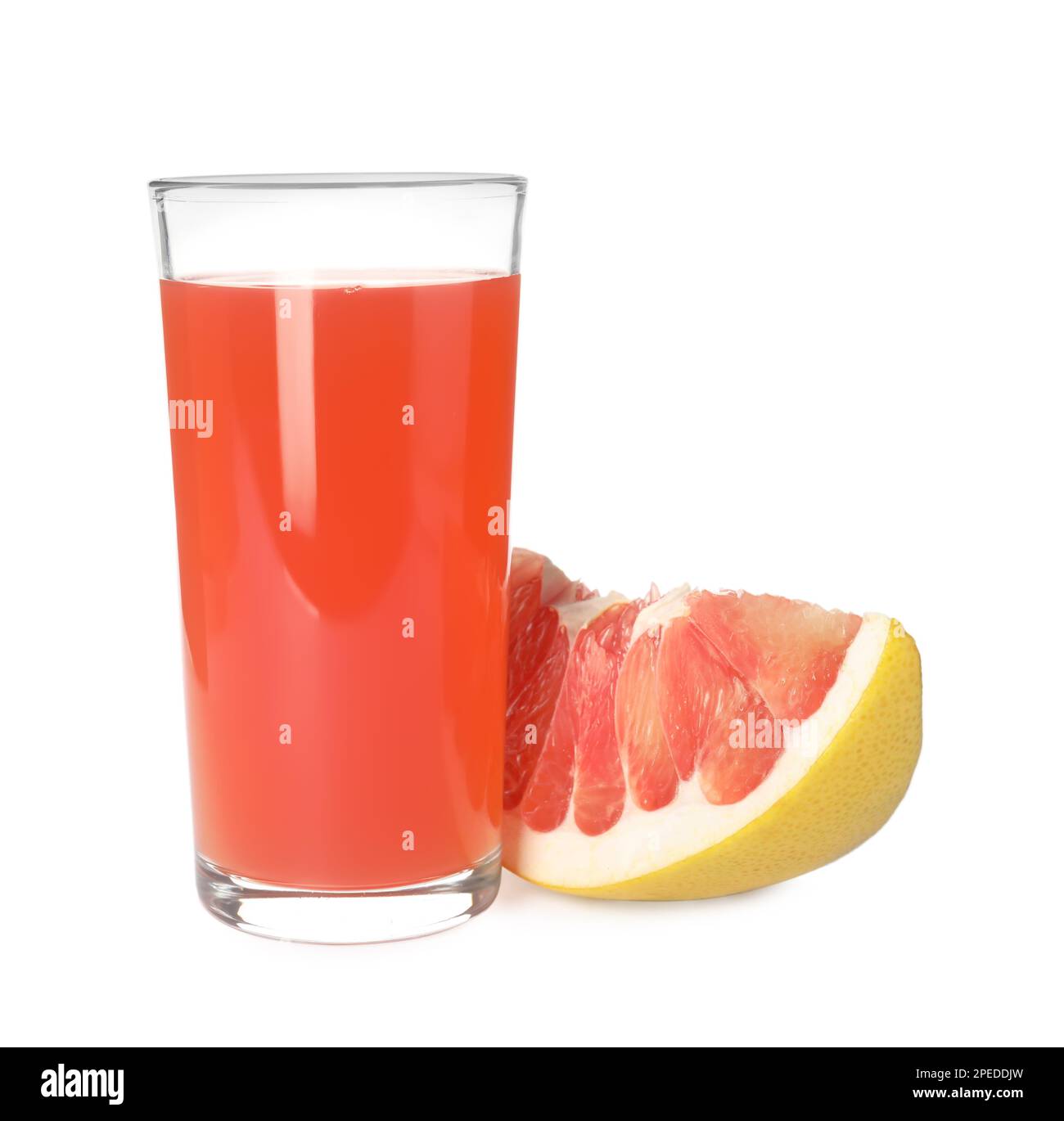 Glass of pink pomelo juice and fruit isolated on white Stock Photo - Alamy