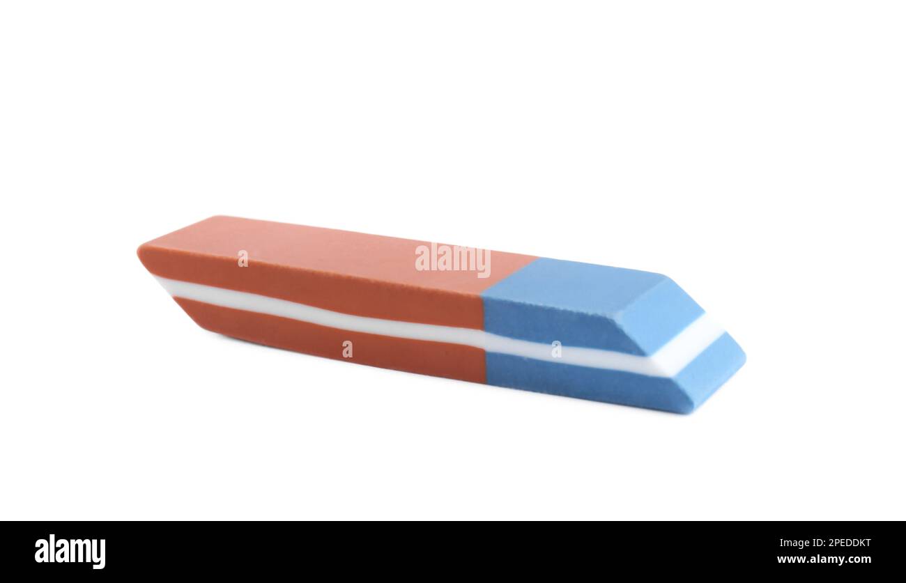 New double eraser isolated on white. School stationery Stock Photo - Alamy
