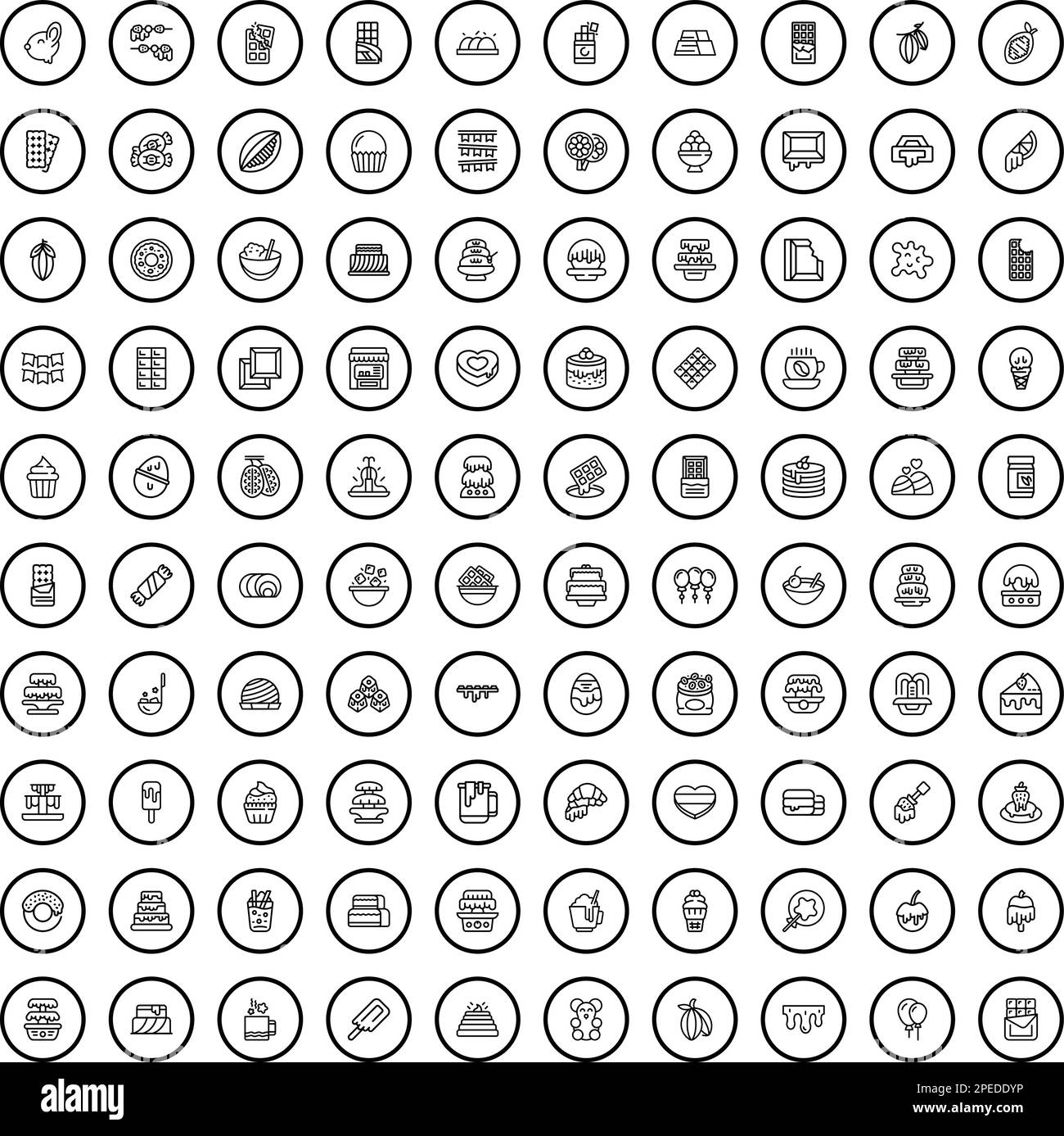 100 chocolate icons set. Outline illustration of 100 chocolate icons ...