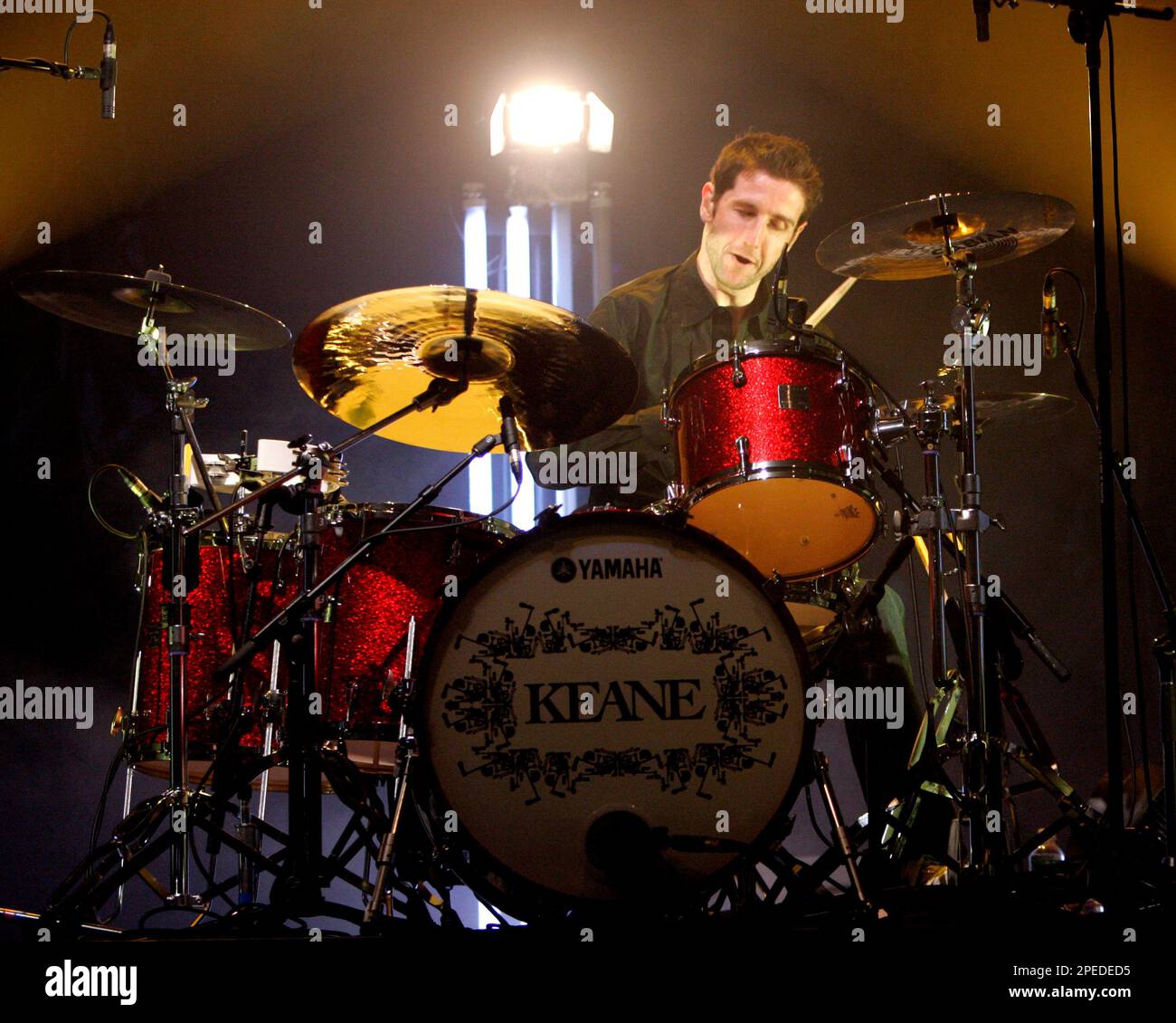 Drummer Richard Hughes of the British group Keane performs with the ...