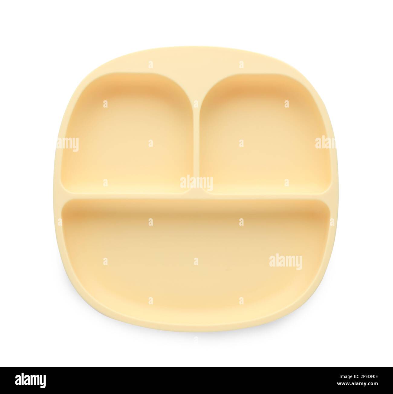 Plastic section plate isolated on white, top view. Serving baby food ...
