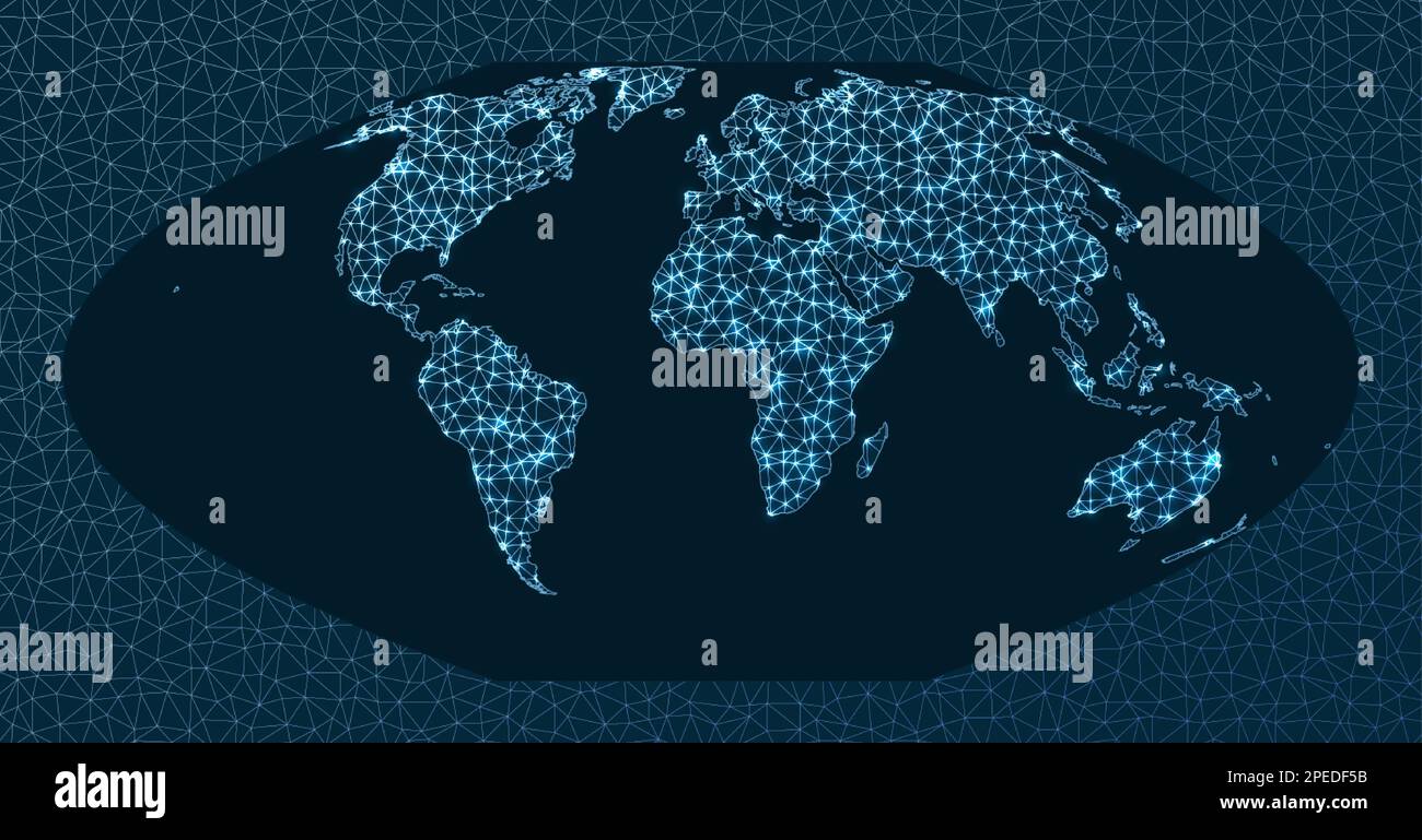 Communications map of the world. Flat Polar Parabolic projection. World ...