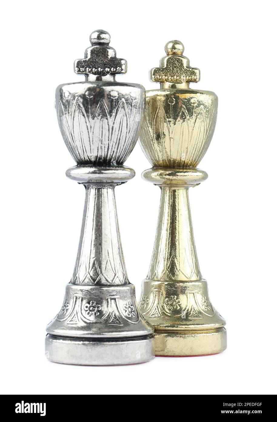 Silver and golden kings on white background. Chess pieces Stock Photo ...