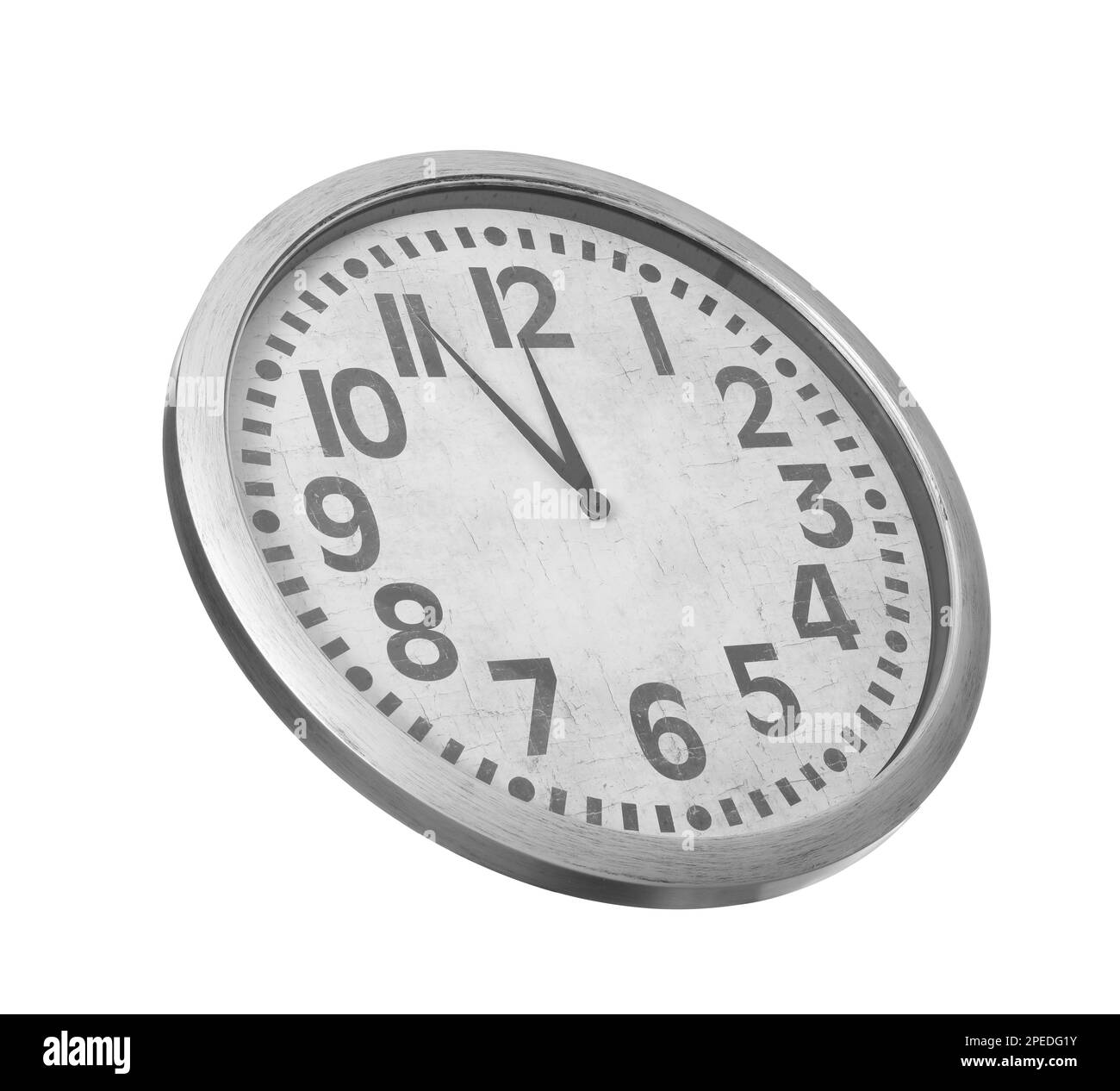 Clock showing five minutes until midnight on white background. New Year ...