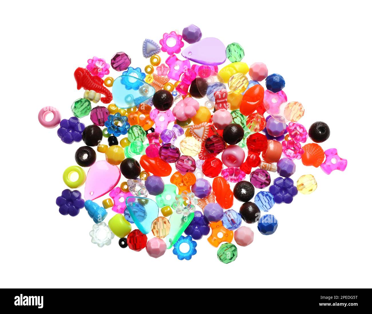 Pile of bright colorful beads on white background, top view Stock Photo ...