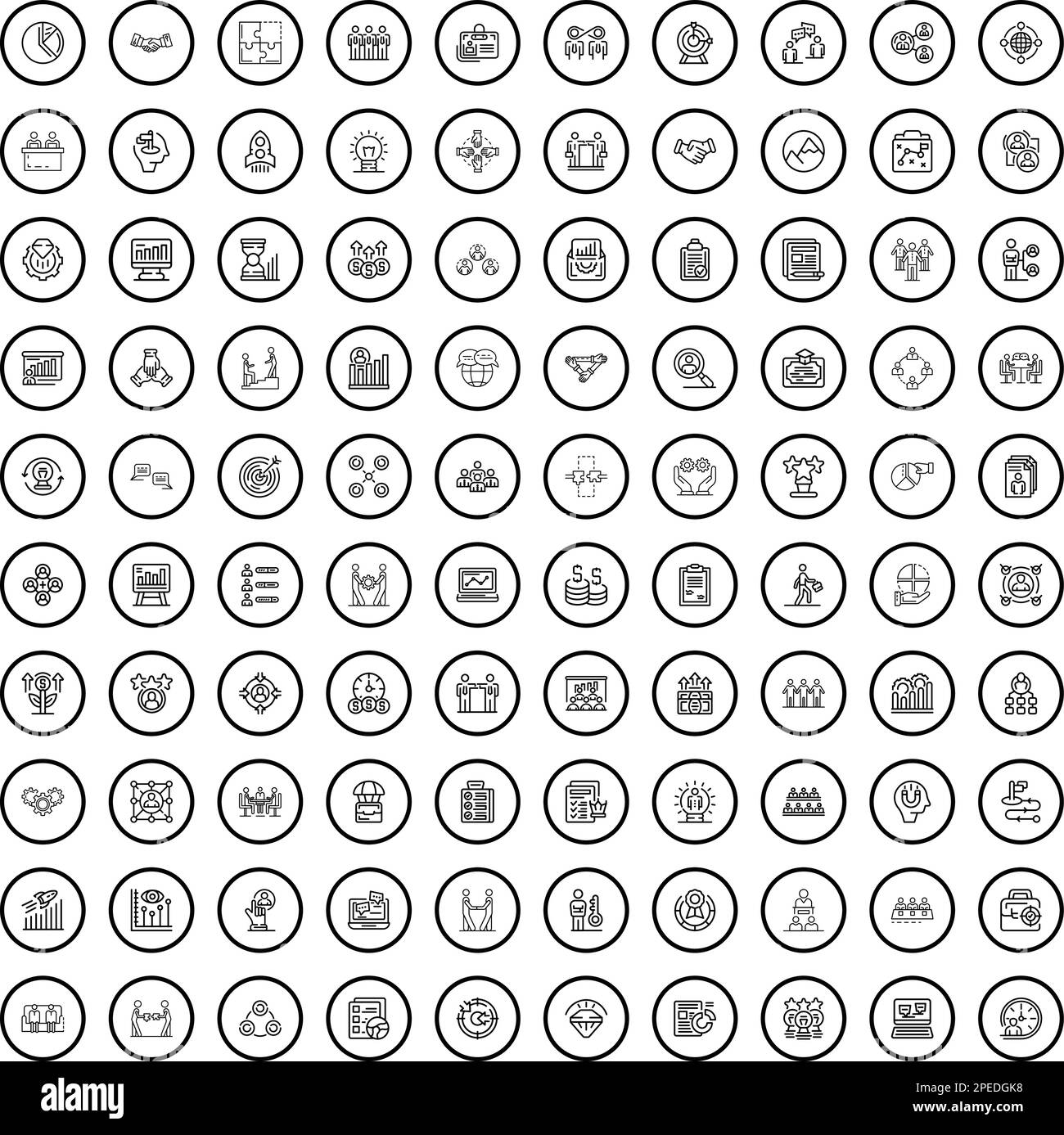 100 team building icons set. Outline illustration of 100 team building ...