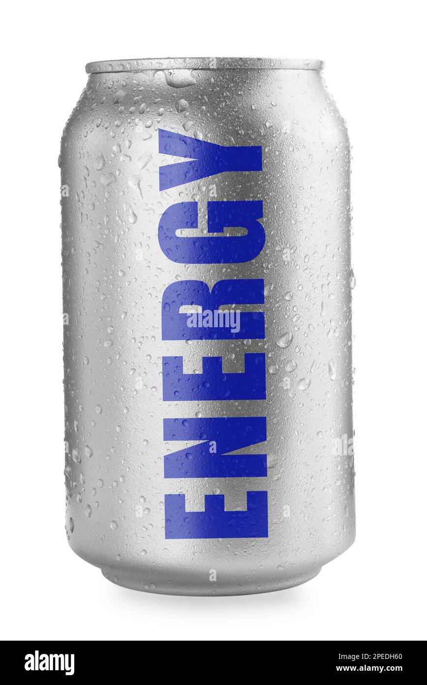 Can of energy drink on white background Stock Photo - Alamy