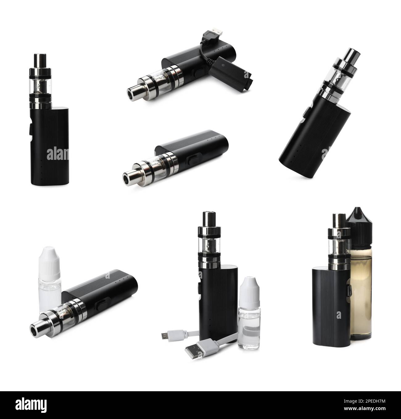 Set with electronic smoking devices on white background Stock Photo - Alamy