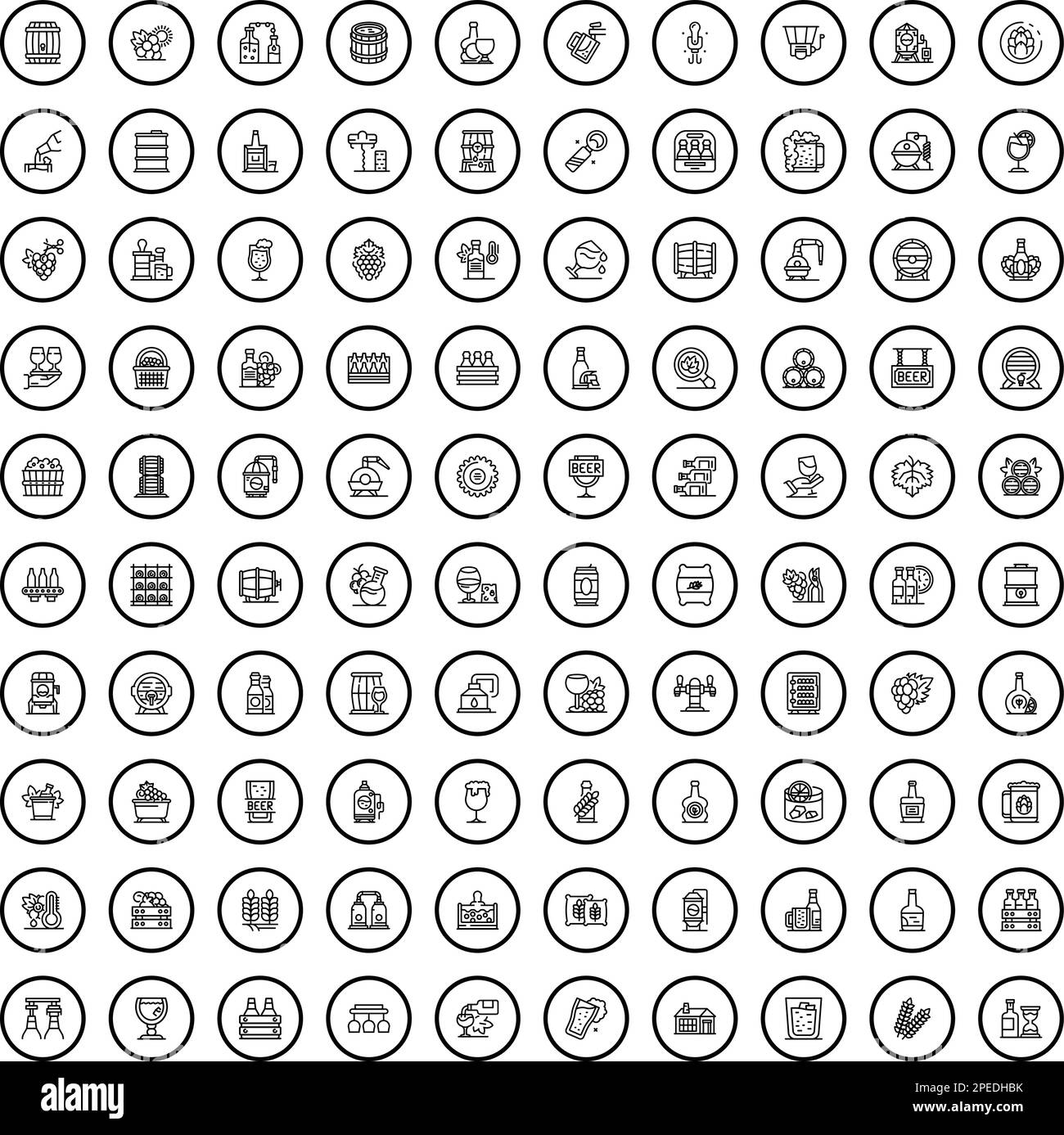100 alcohol icons set. Outline illustration of 100 alcohol icons vector ...