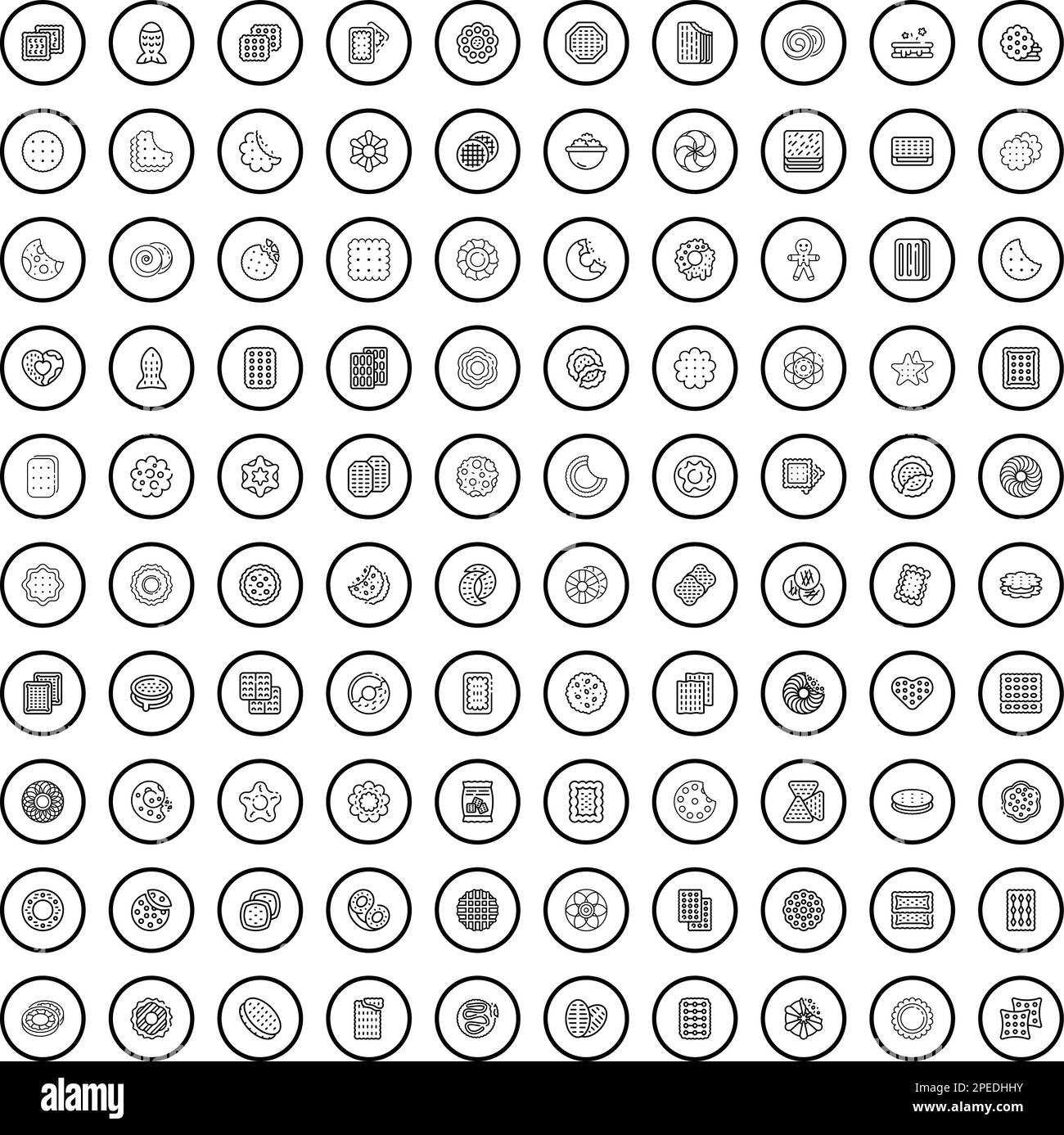 100 cookie icons set. Outline illustration of 100 cookie icons vector ...