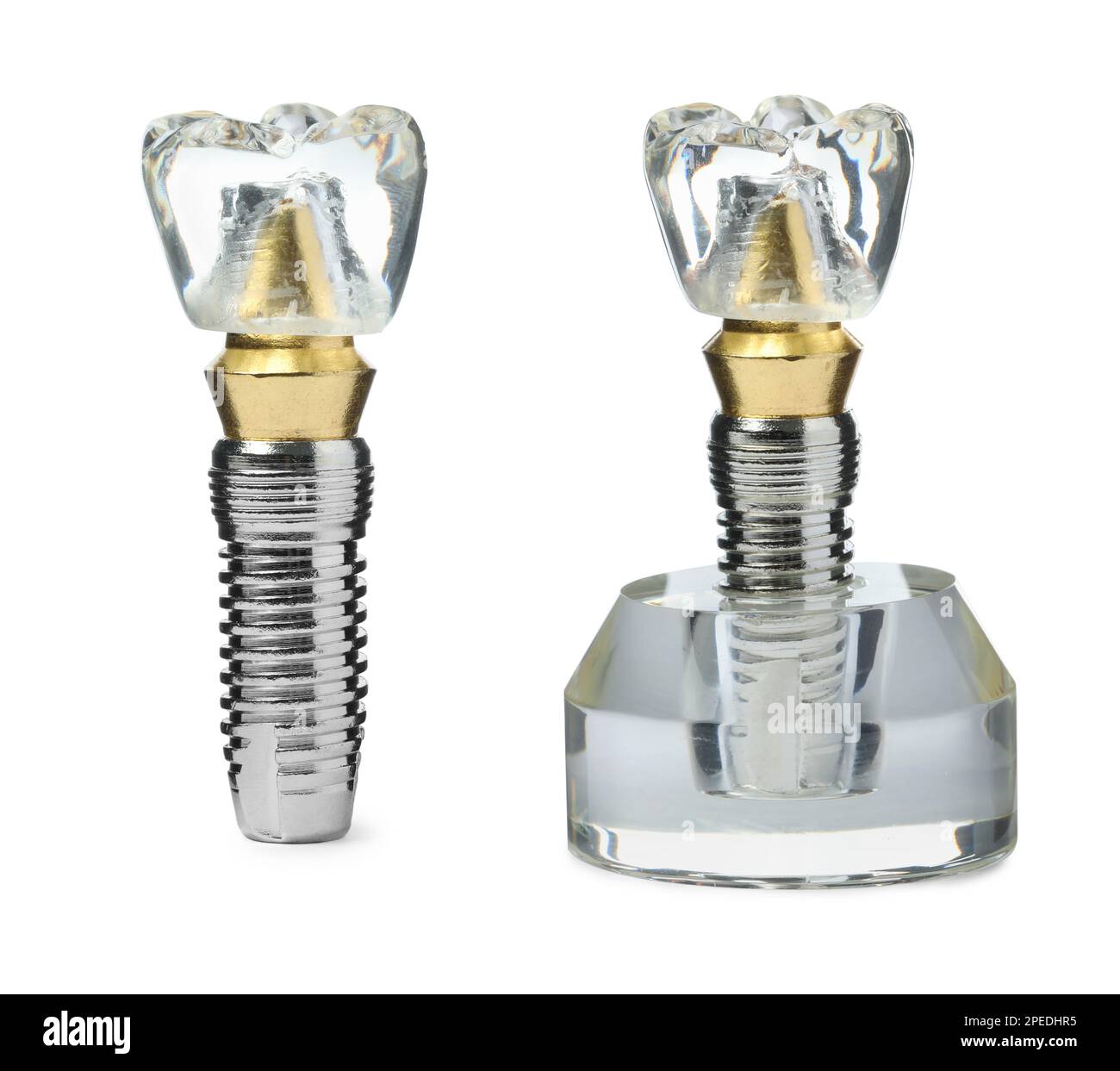 Educational models of dental implants on white background, collage ...