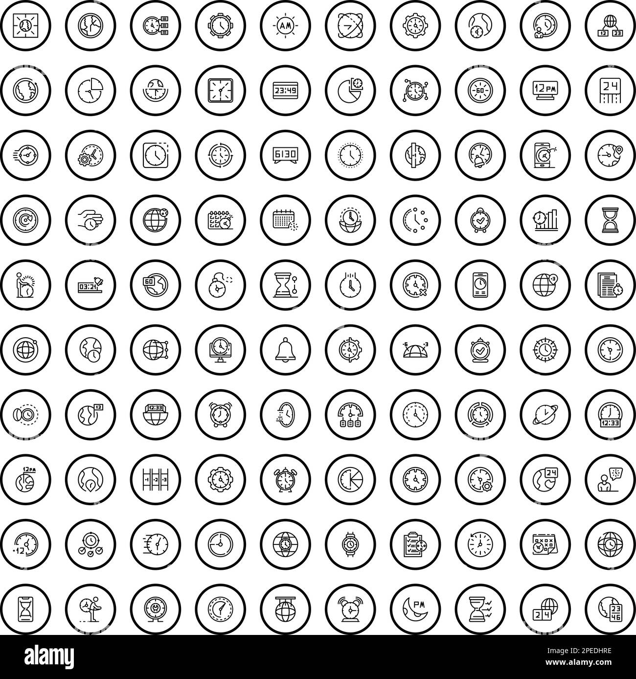 100 clock icons set. Outline illustration of 100 clock icons vector set ...