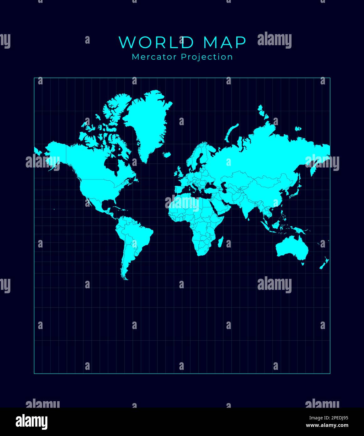 Map of the World. Spherical Mercator projection. Futuristic infographic ...