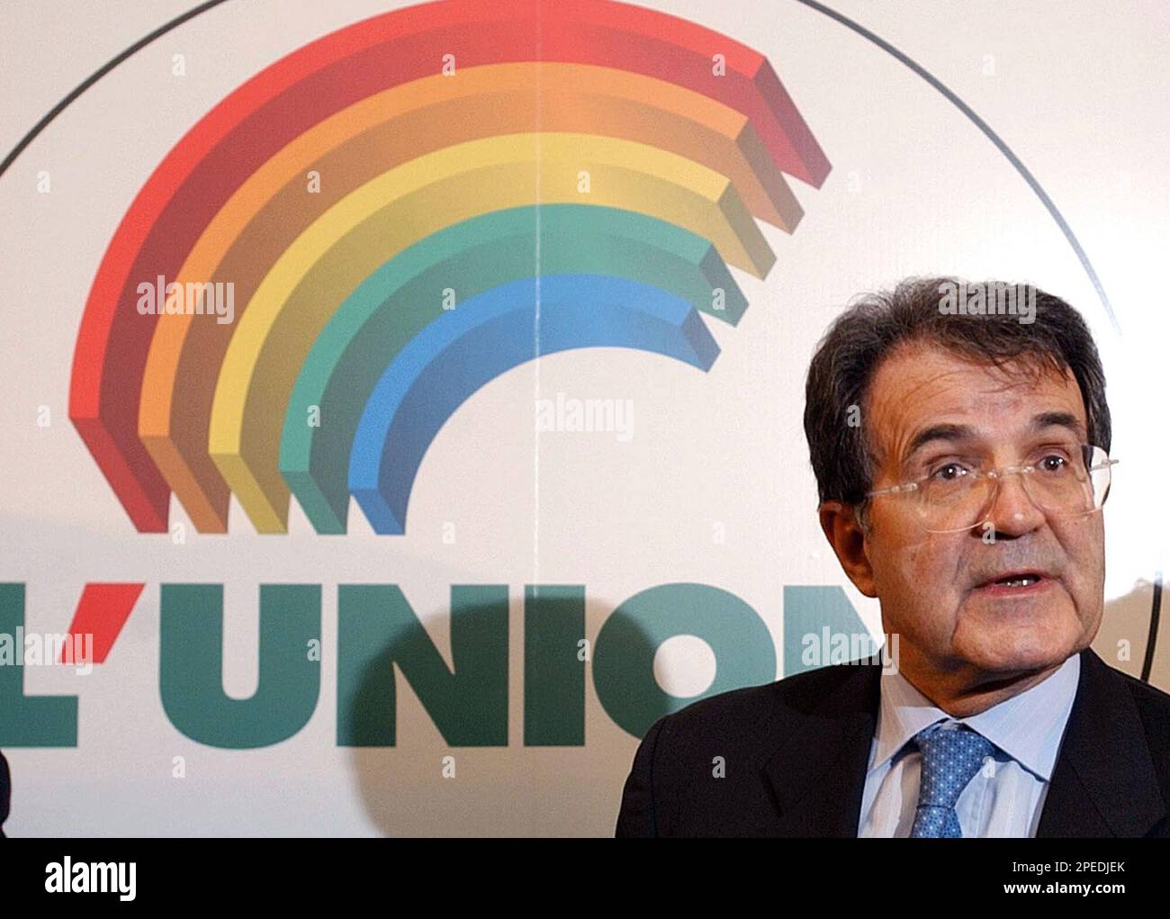 Center-Left front runner Romano Prodi attends the unveiling of the ...