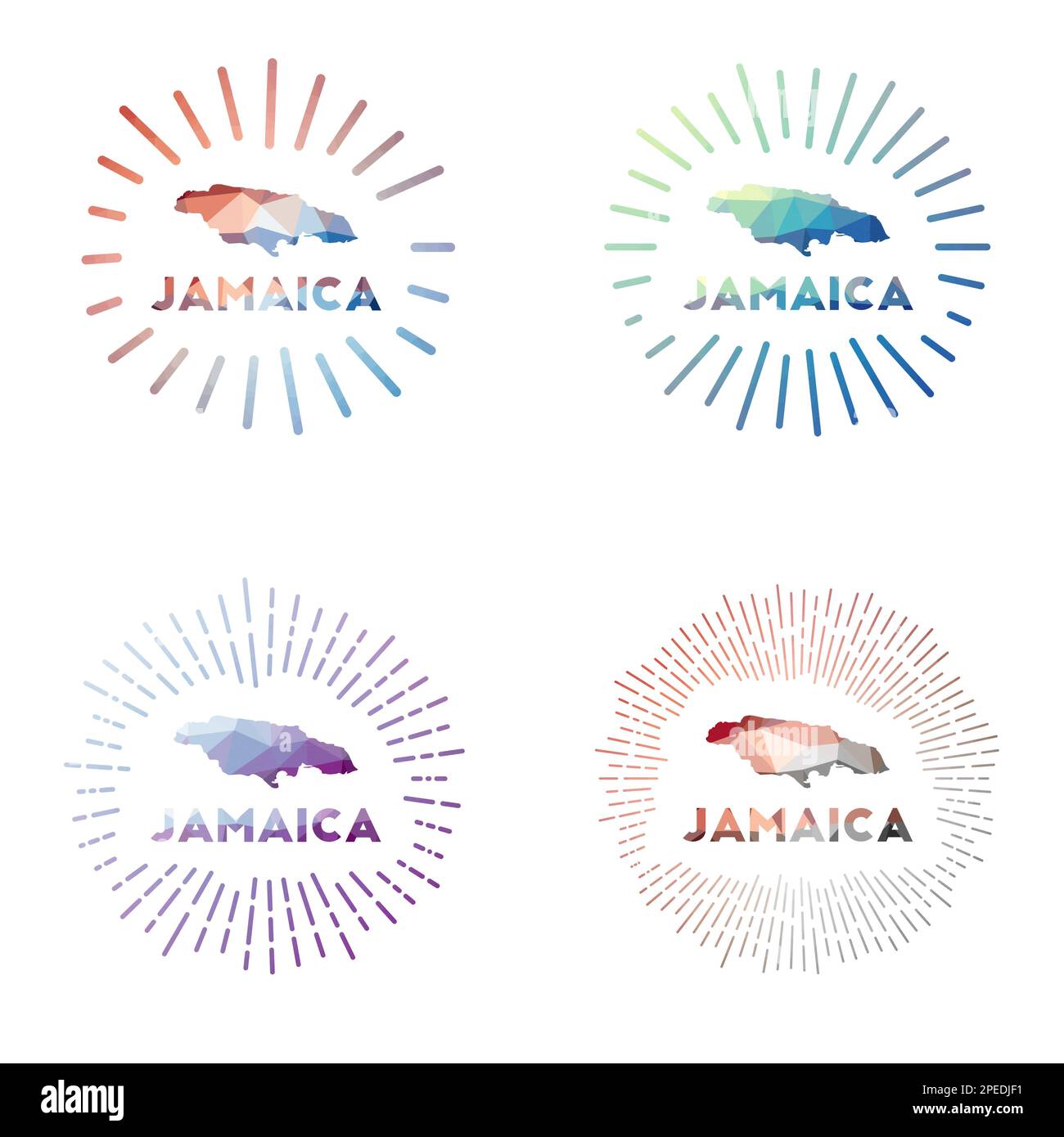 Jamaica low poly sunburst set. Logo of country in geometric polygonal ...