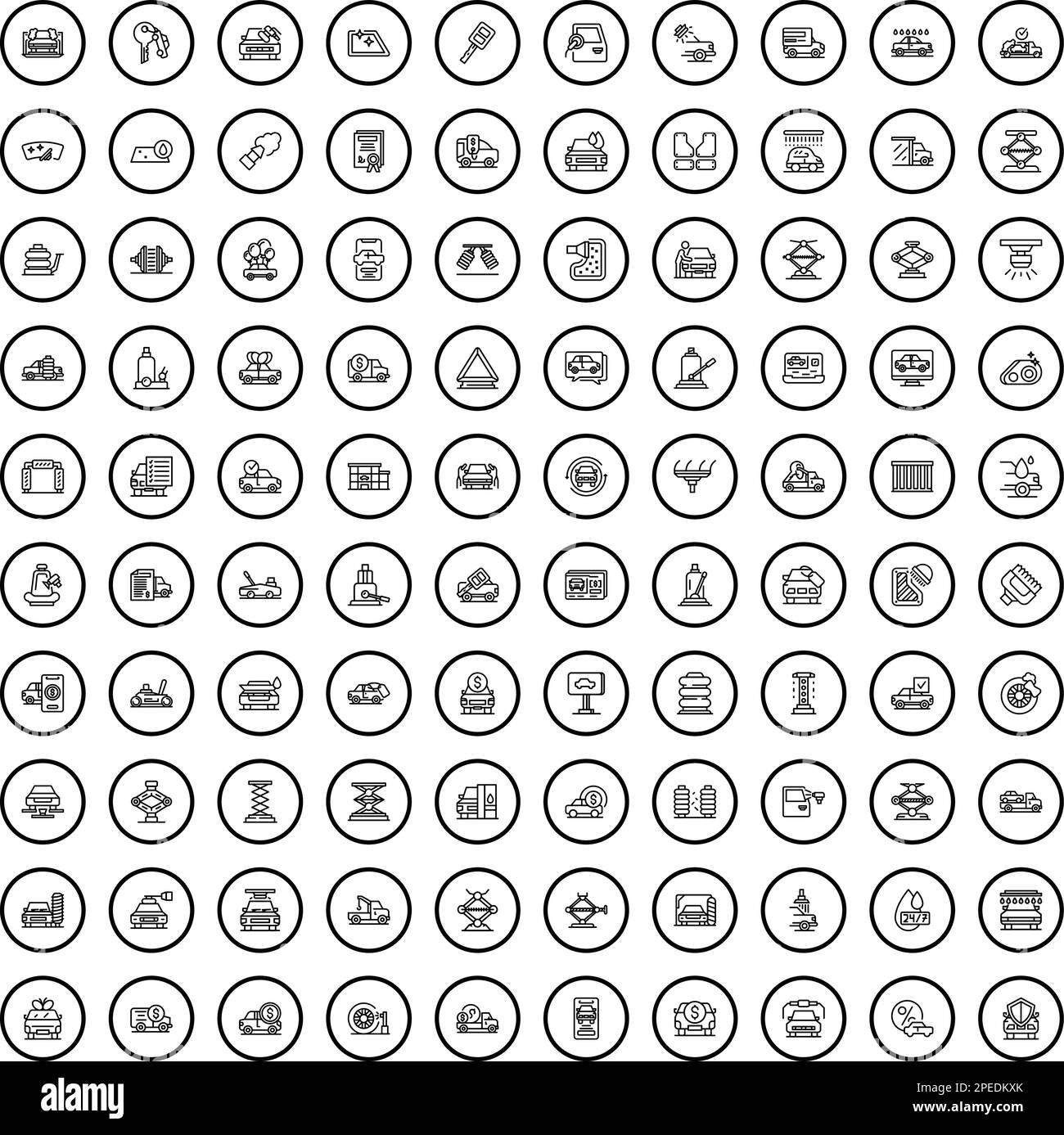 100 auto service icons set. Outline illustration of 100 auto service ...