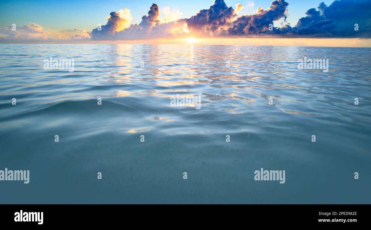 Sunset on sea background. Nature wallpaper with summer sea. Water sea ...