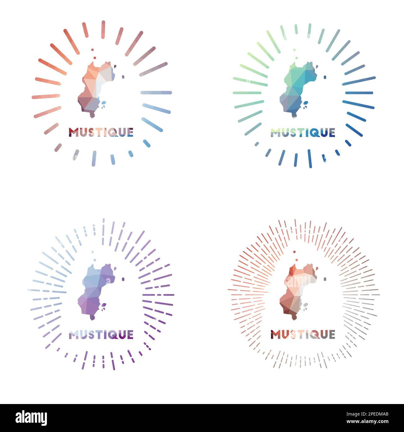 Mustique low poly sunburst set. Logo of island in geometric polygonal ... Mustique low poly sunburst set. Logo of island in geometric polygonal ...