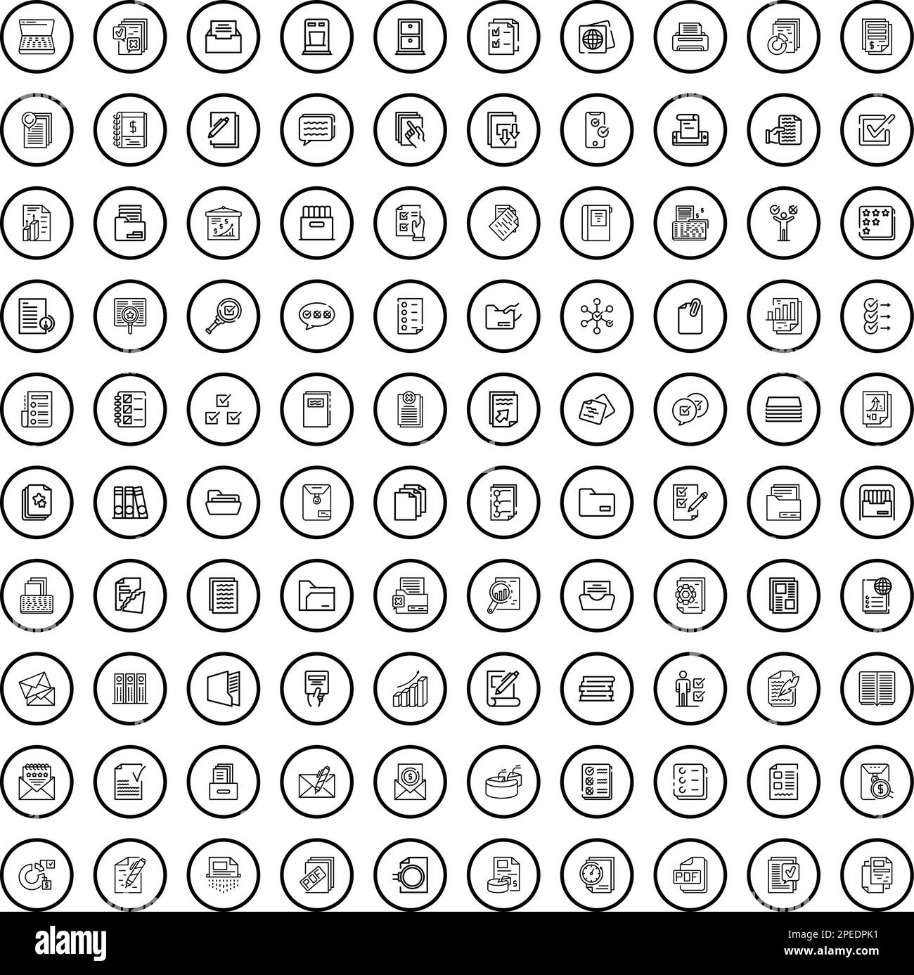 100 document icons set. Outline illustration of 100 document icons ...