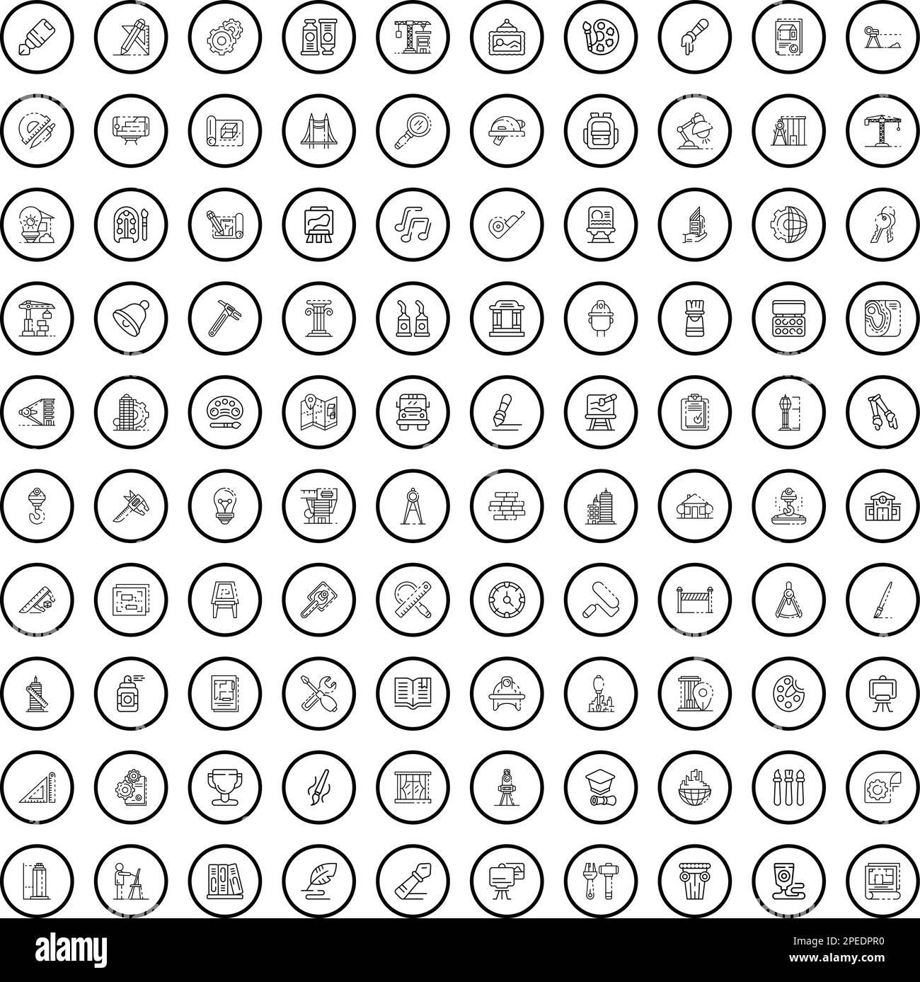 100 drawing icons set. Outline illustration of 100 drawing icons vector ...