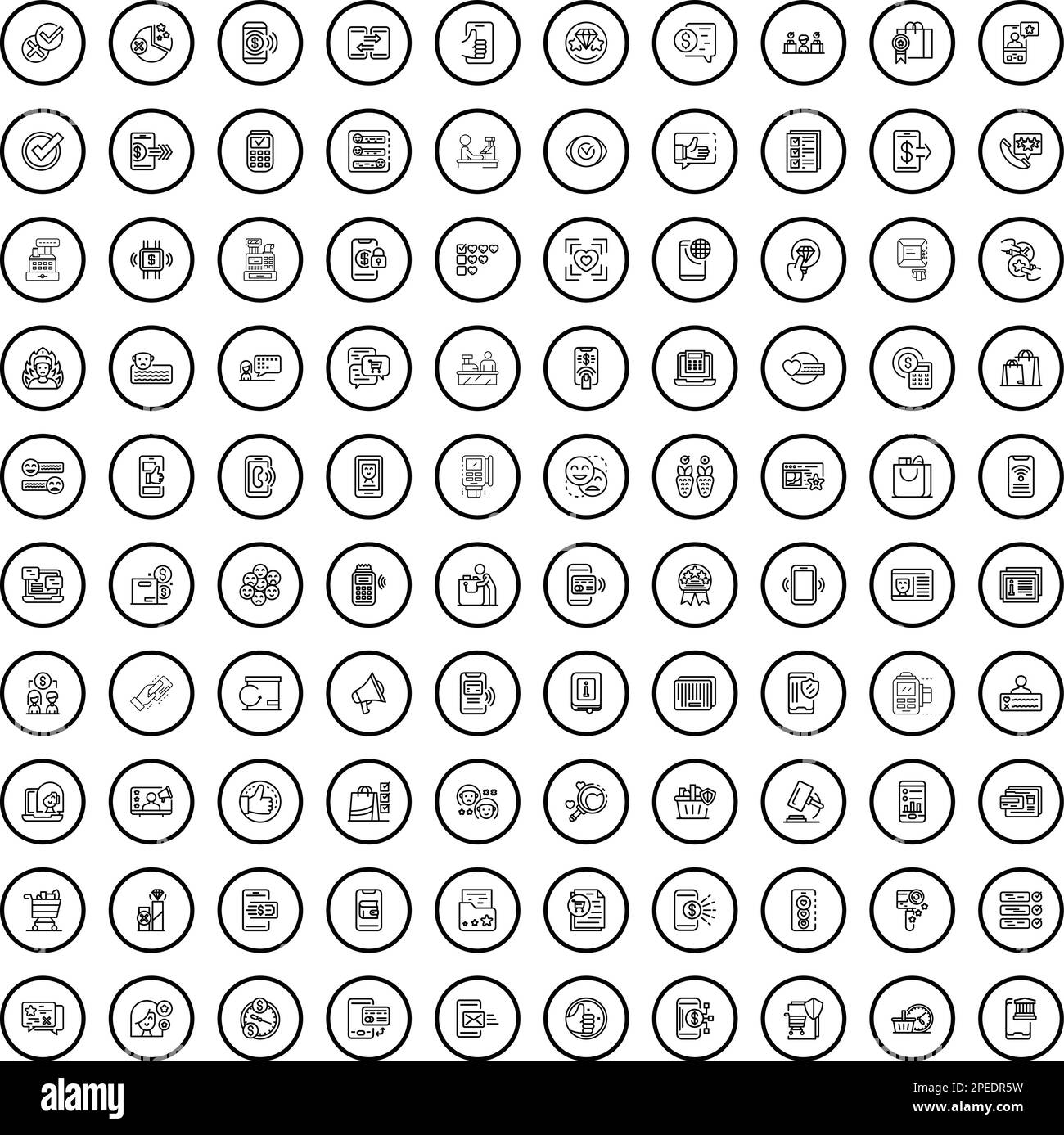 100 shop icons set. Outline illustration of 100 shop icons vector set ...
