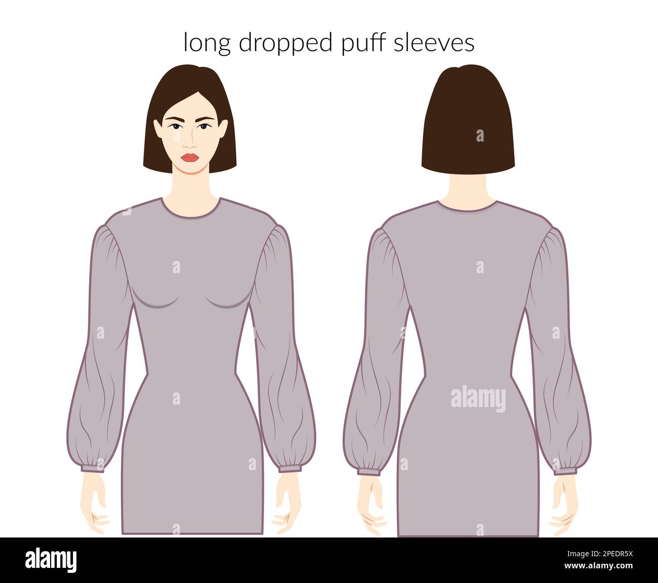 Dropped puff sleeves long length clothes character lady in grey top ...