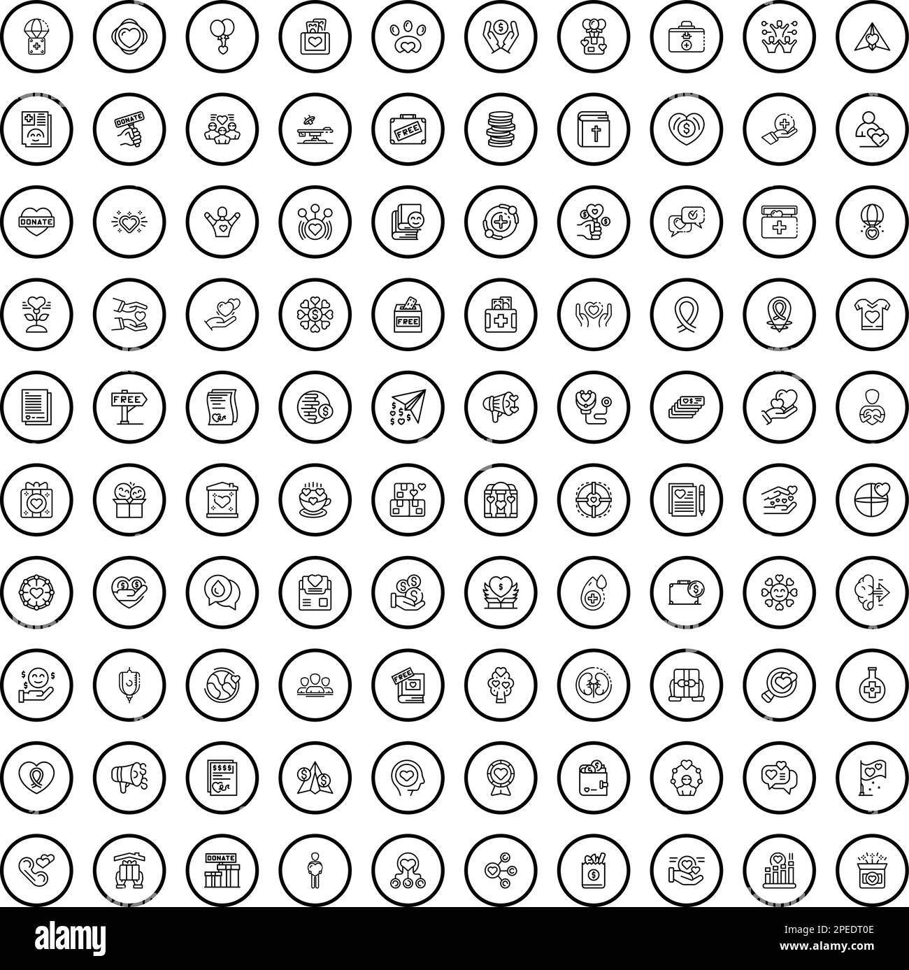 100 donation icons set. Outline illustration of 100 donation icons ...