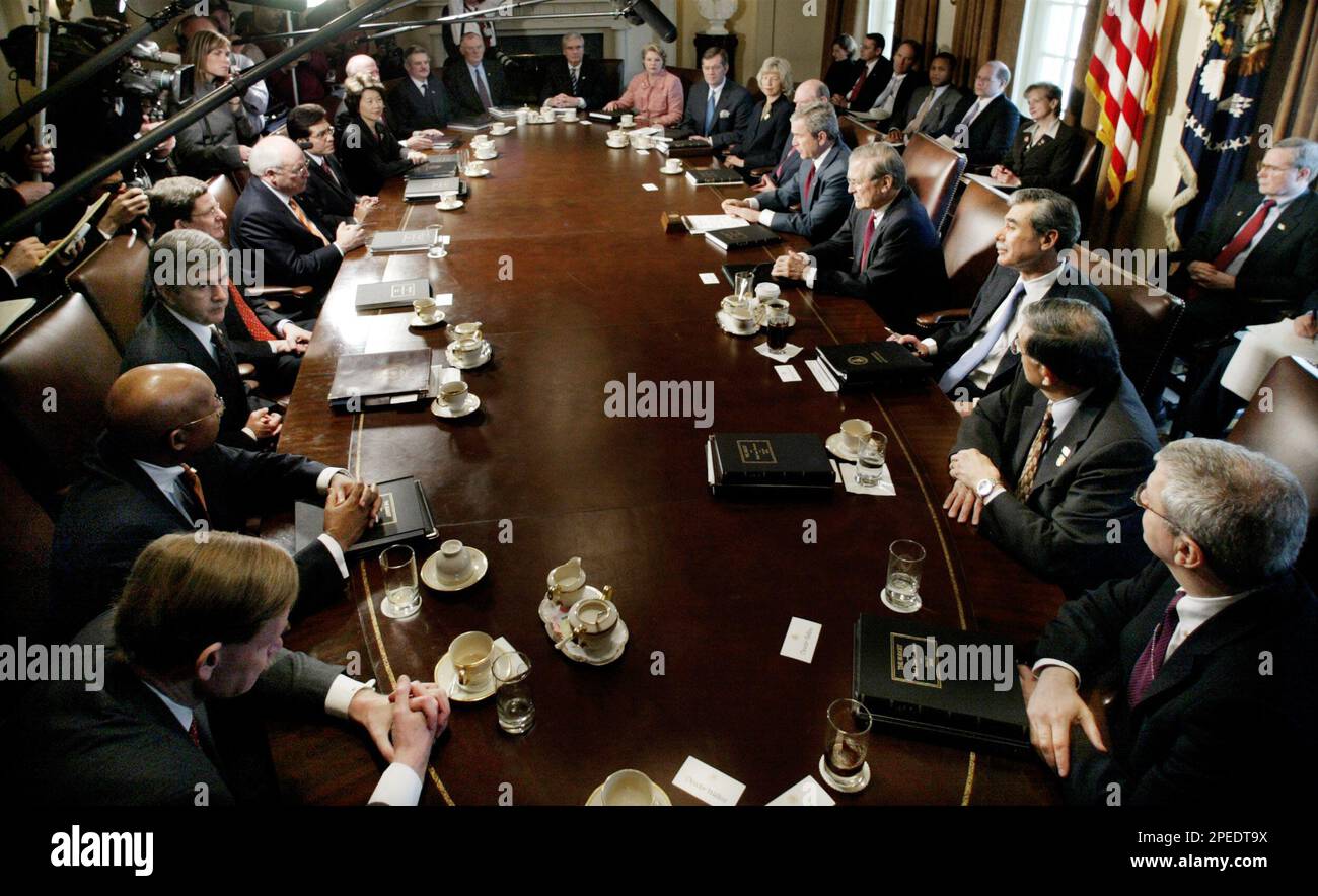 President Bush meets with members of his cabinet, Monday, Feb. 7, 2005 ...