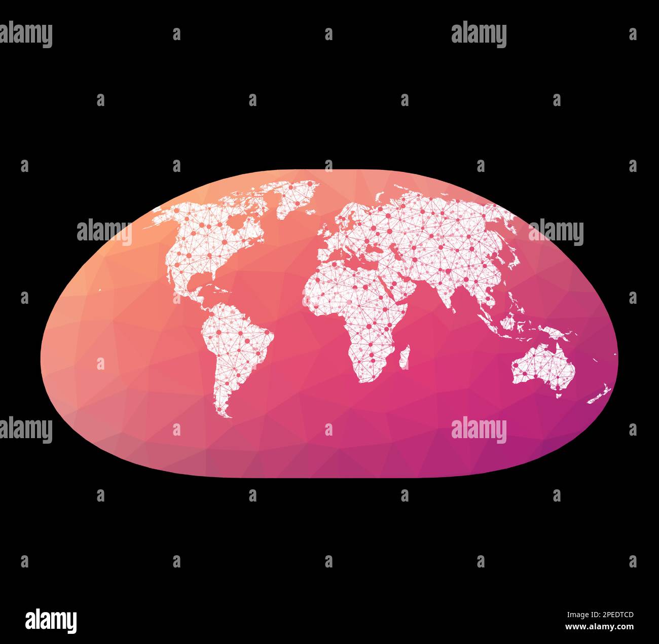 World Network Map Loximuthal Projection Wired Globe In Loximuthal Projection On Geometric Low