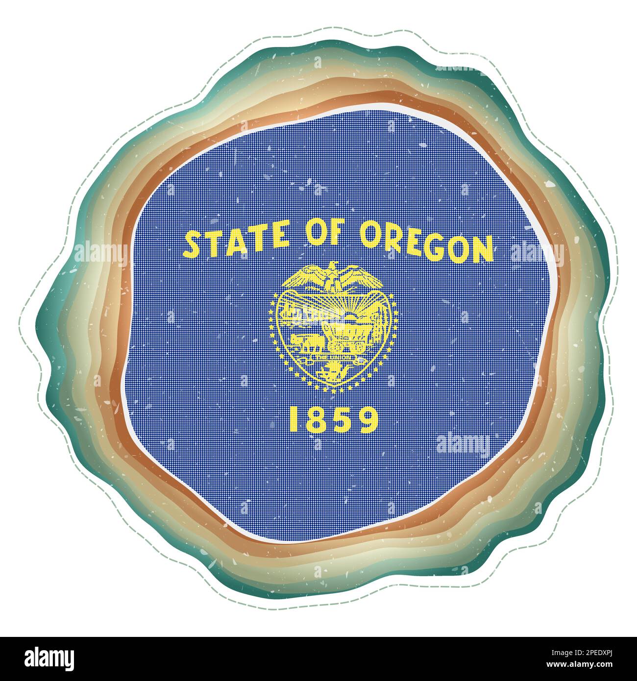Oregon flag in frame. Badge of the US state. Layered circular sign ...