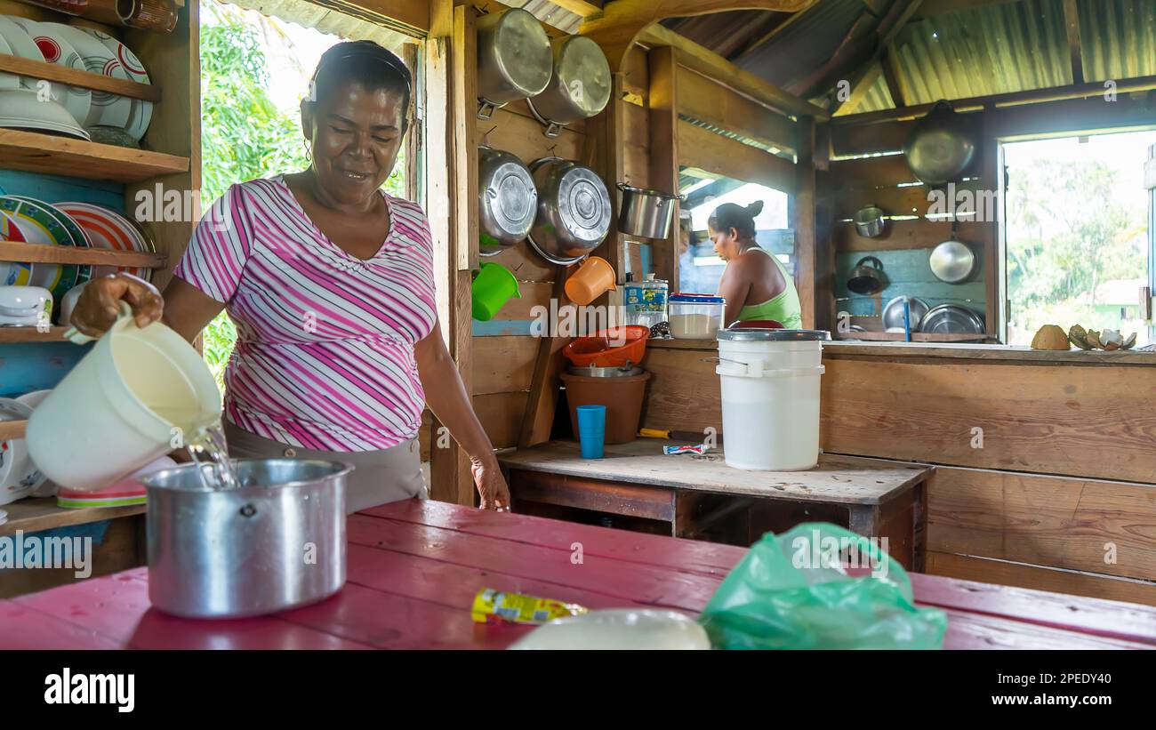 Black woman cooking in her cabin in indigenous and Afro-Caribbean ...