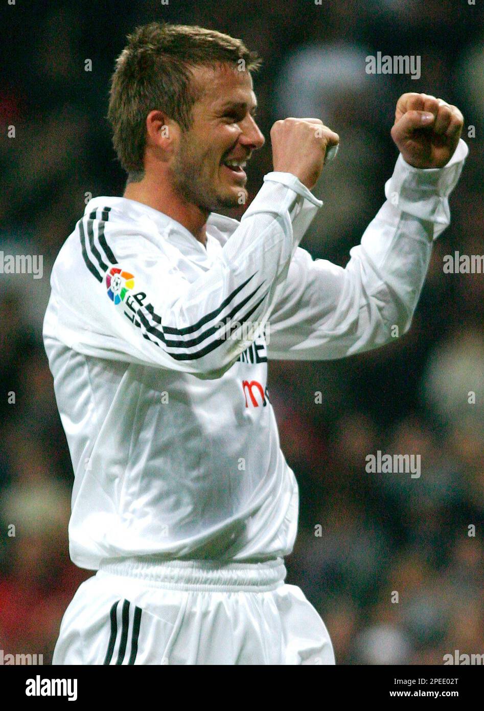 Real Madrids English player David Beckham celebrates after team mate ...