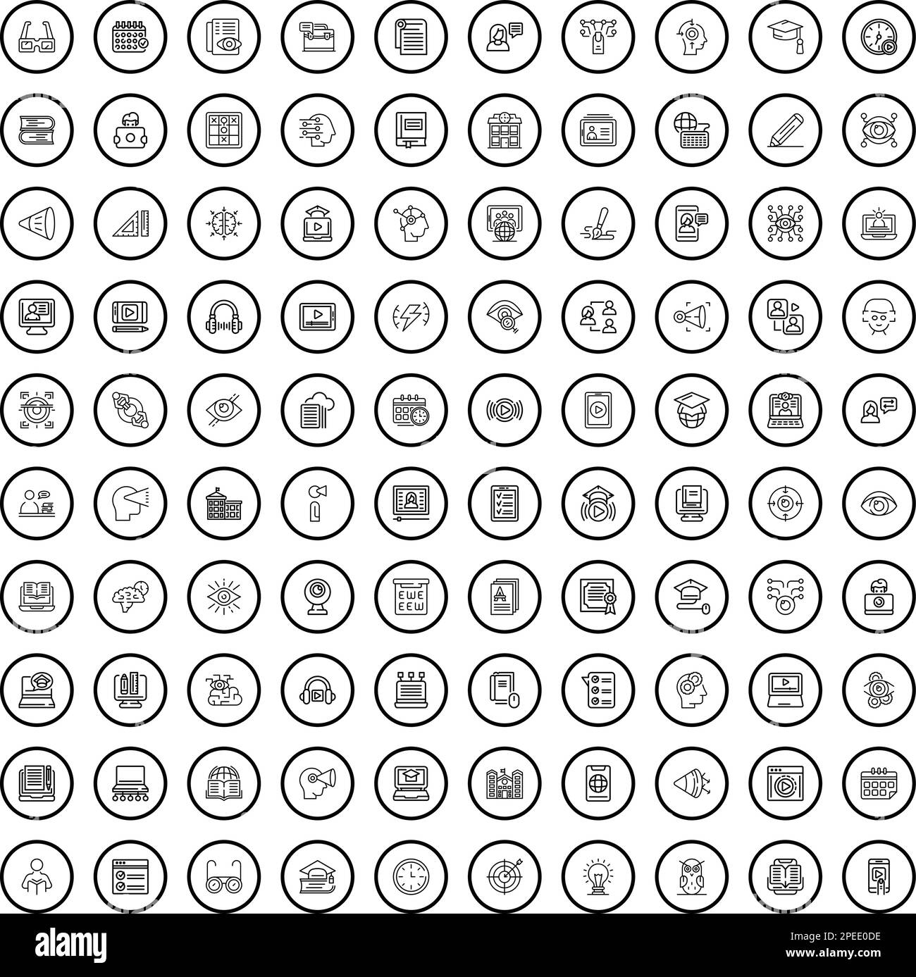 100 e-learning icons set. Outline illustration of 100 e-learning icons ...