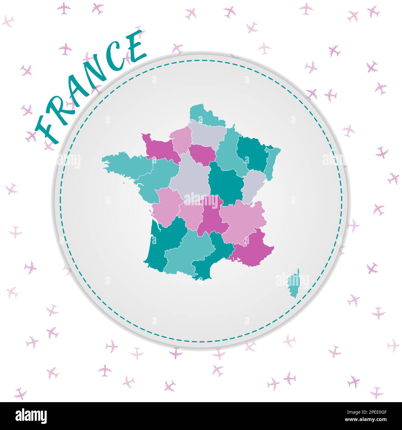 France map design. Map of the country with regions in emerald-amethyst ...