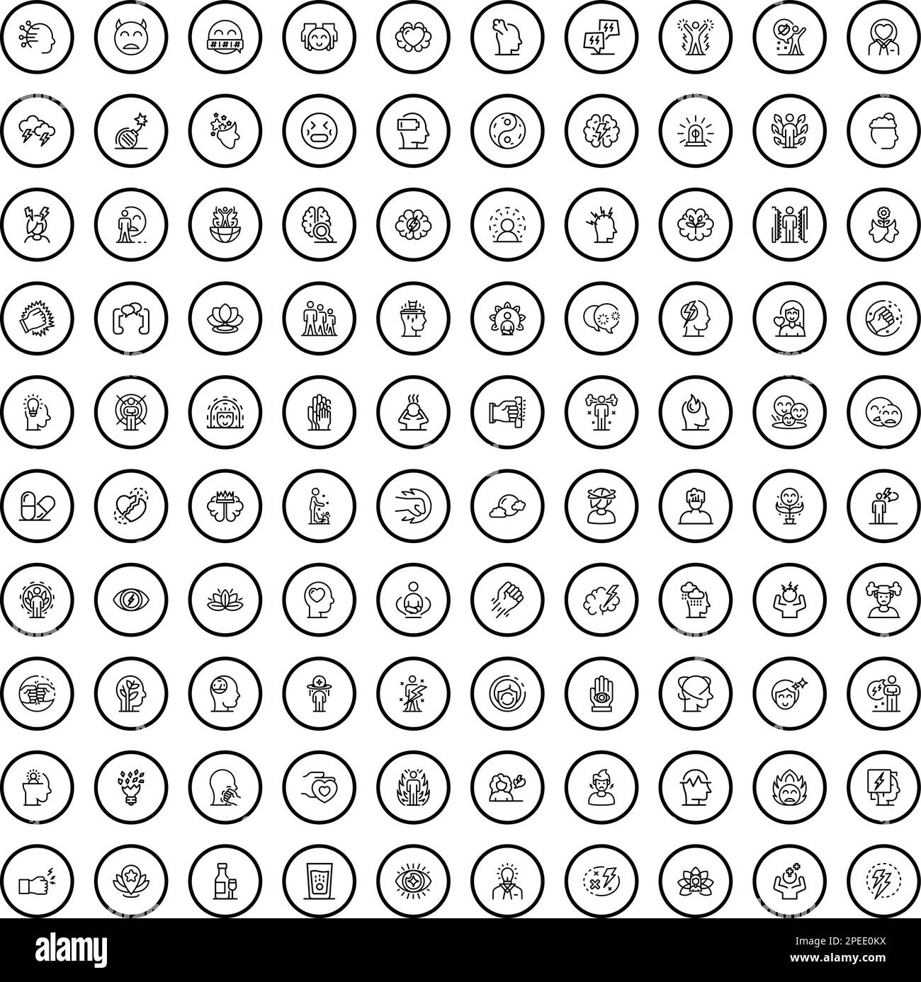 100 emotion icons set. Outline illustration of 100 emotion icons vector ...