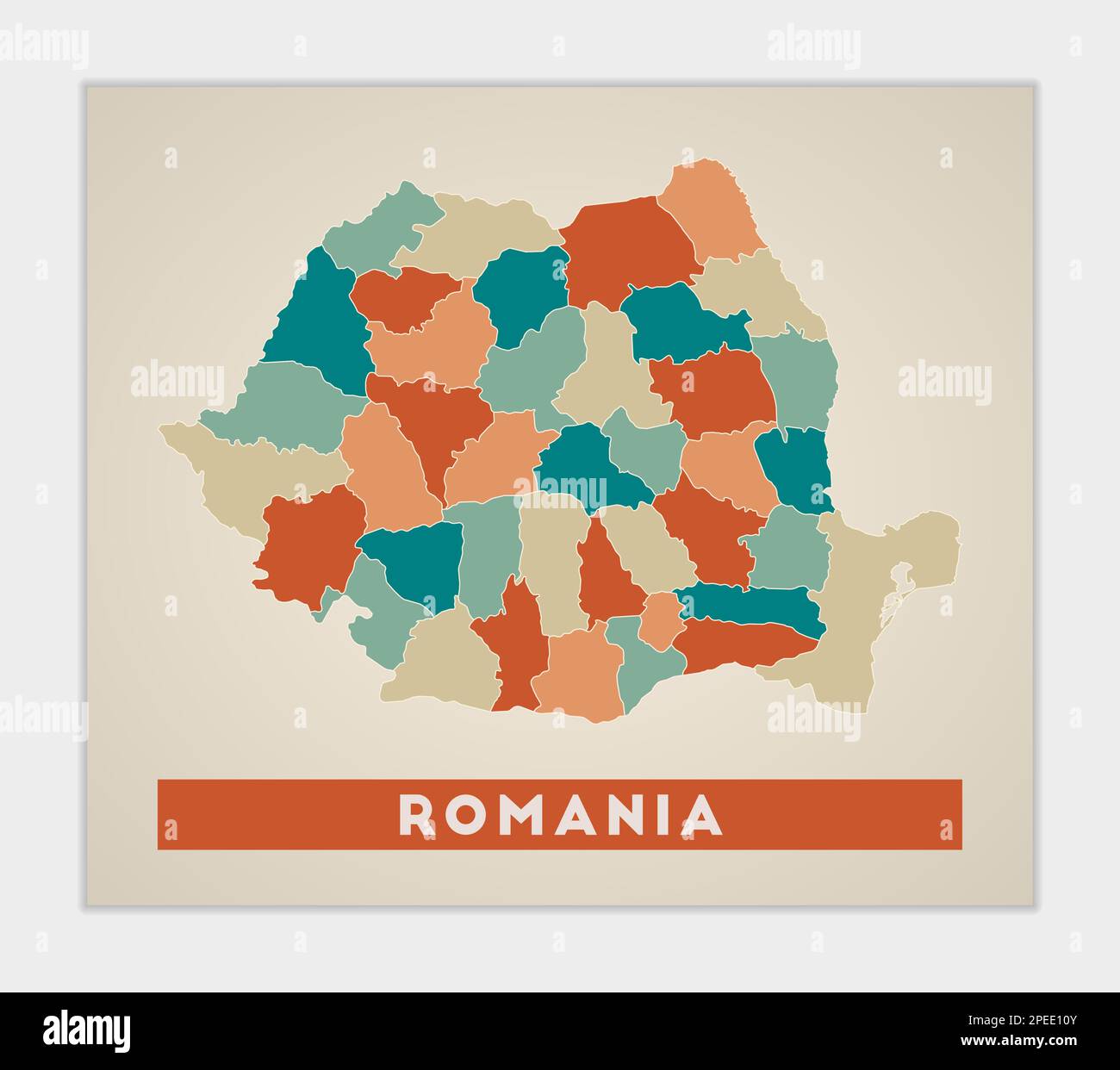 Romania poster. Map of the country with colorful regions. Shape of ...