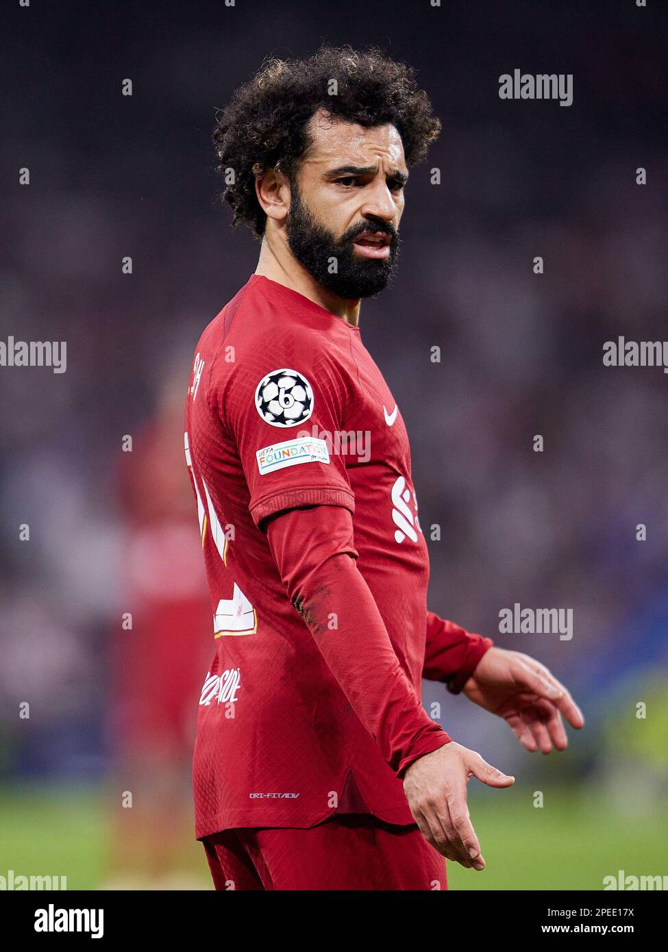 Madrid, Spain. 15th Mar, 2023. Mohamed Salah of Liverpool FC reacts ...