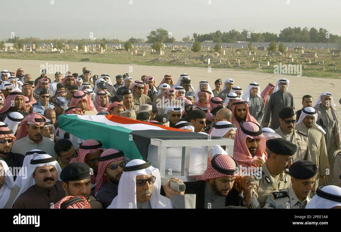 View of the funeral procession of Kuwait's Police Lieutenant Hamad ...