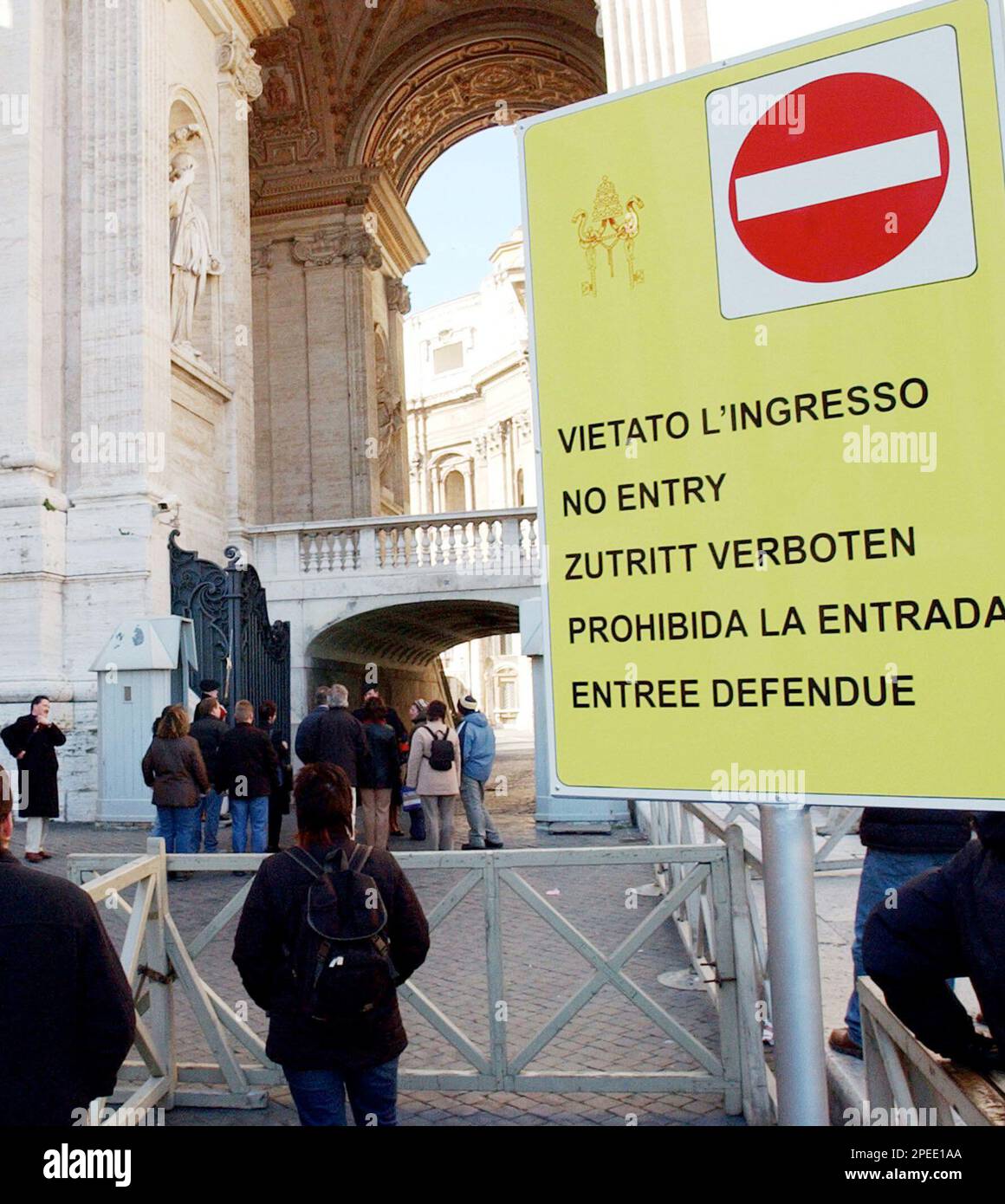 A multilingual no entry sign is seen at the Vatican's Arco delle ...