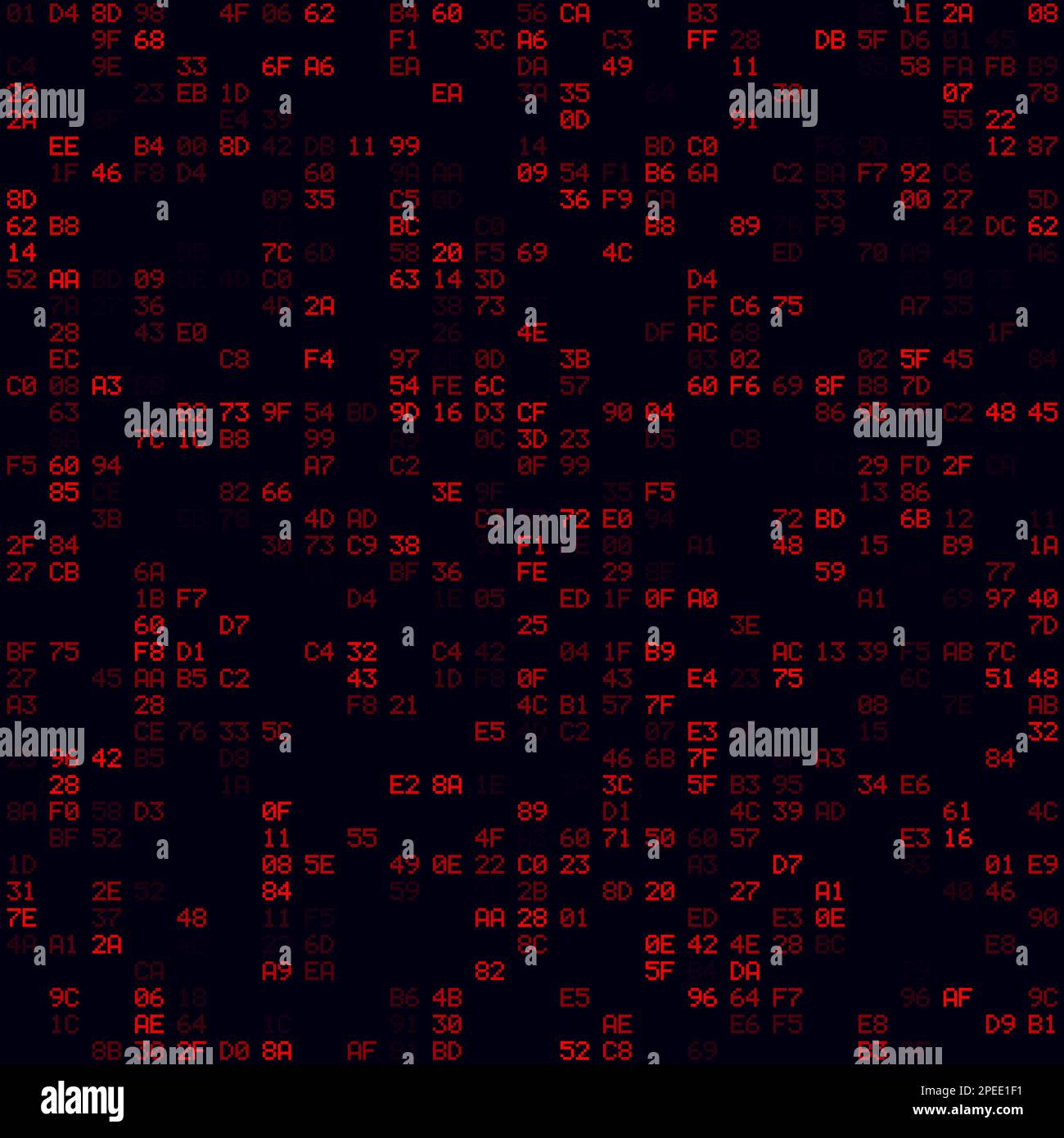 Abstract digital background. Red sparse hexadecimal pairs background. Medium sized seamless ...