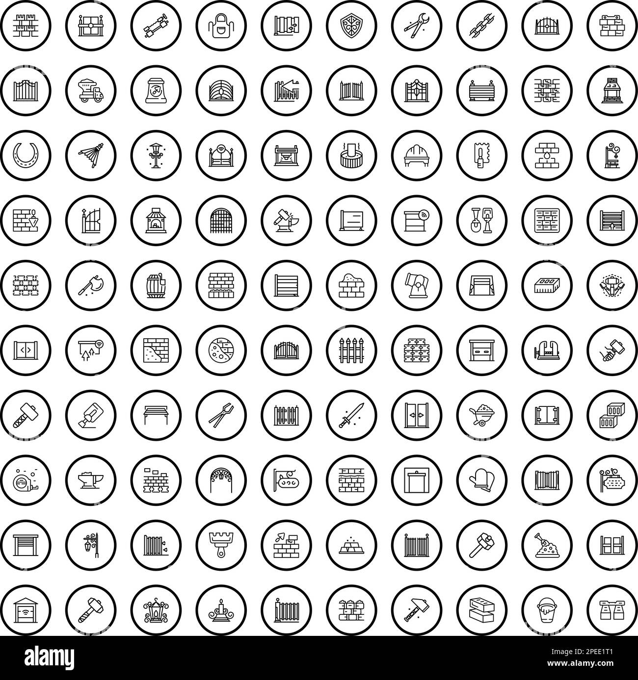 100 fence icons set. Outline illustration of 100 fence icons vector set ...