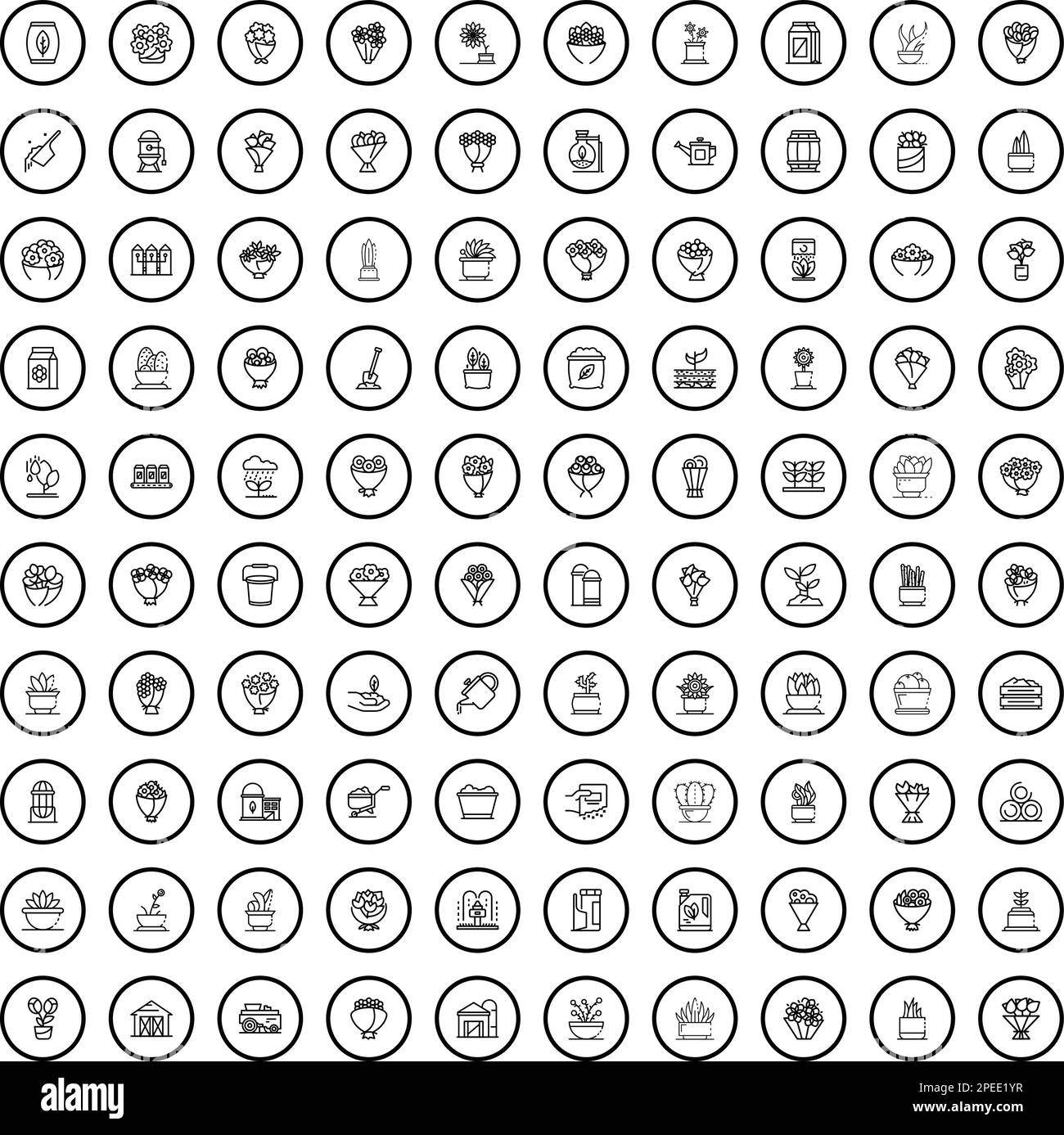 100 flower icons set. Outline illustration of 100 flower icons vector ...