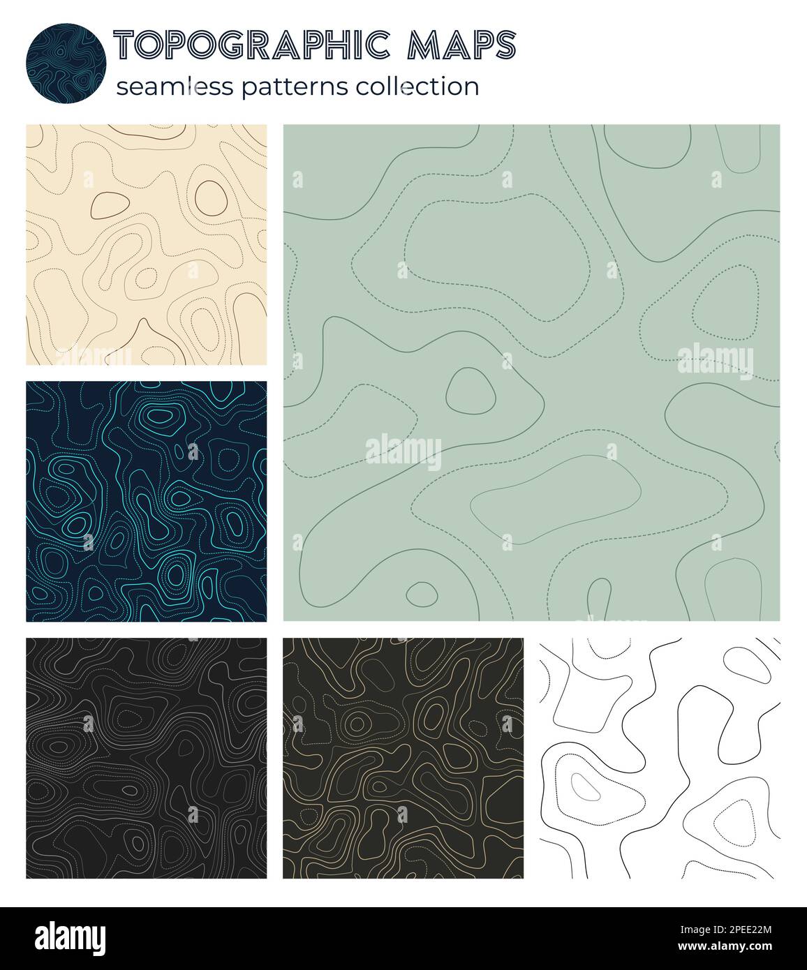 Topographic maps. Astonishing isoline patterns, seamless design ...