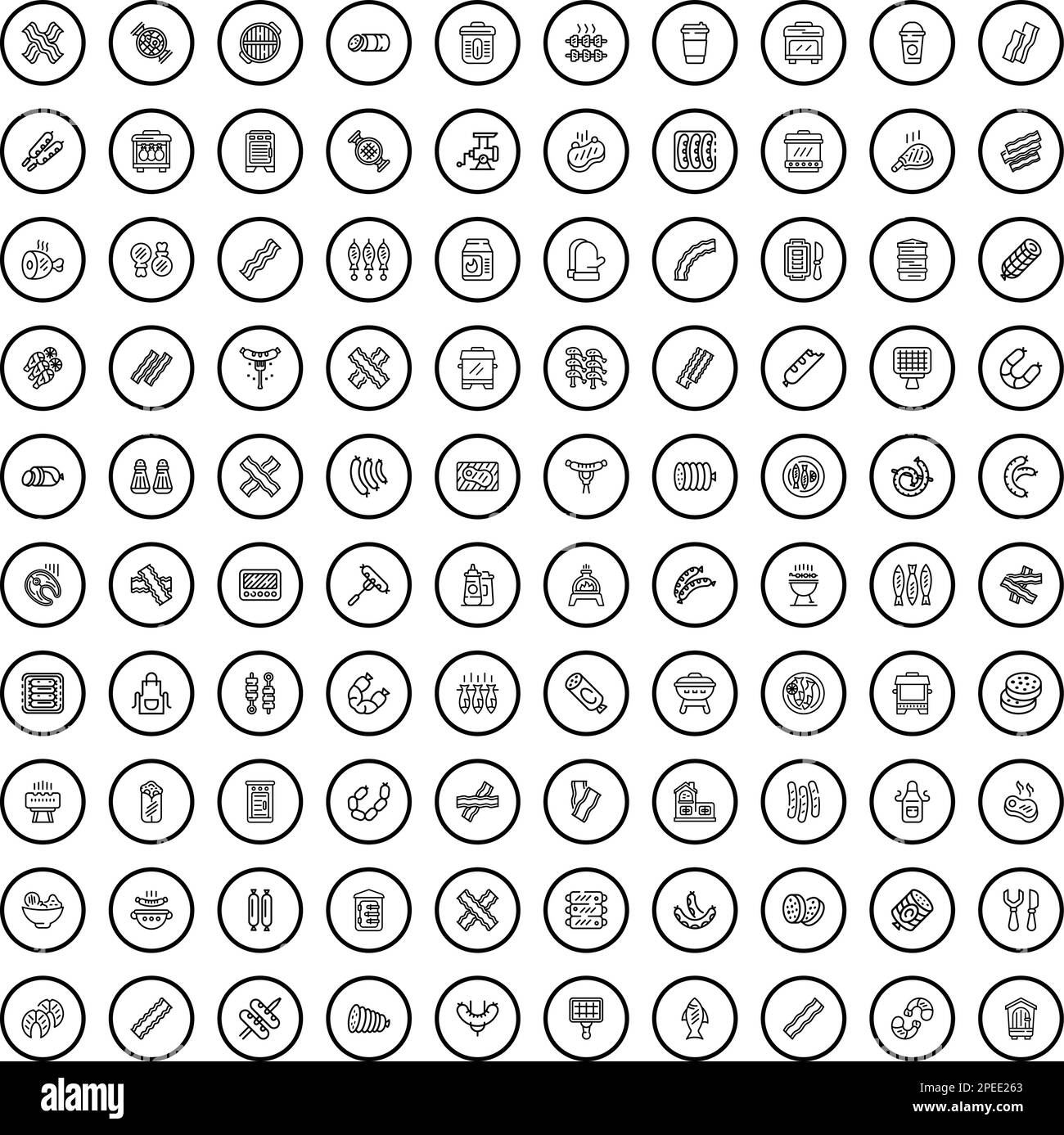 100 meat icons set. Outline illustration of 100 meat icons vector set ...