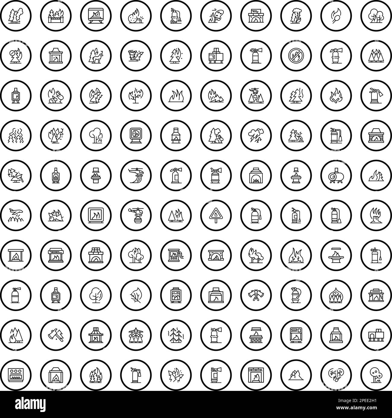 100 fire icons set. Outline illustration of 100 fire icons vector set ...