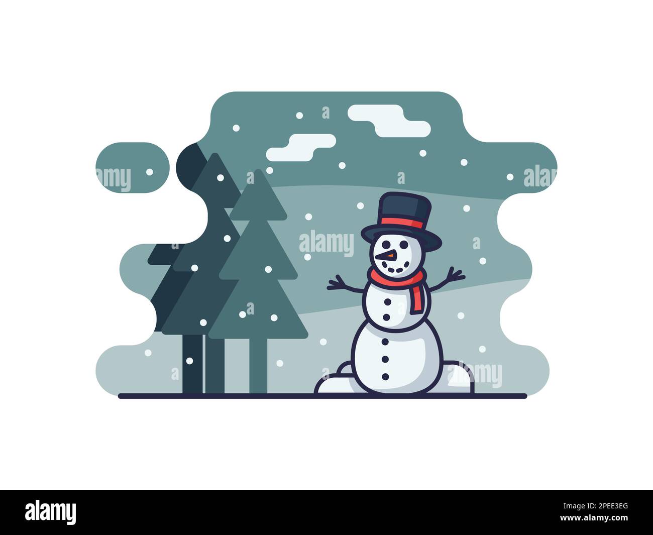 Winter Snow Man Cartoon Isolated on a White Background. Vector ...